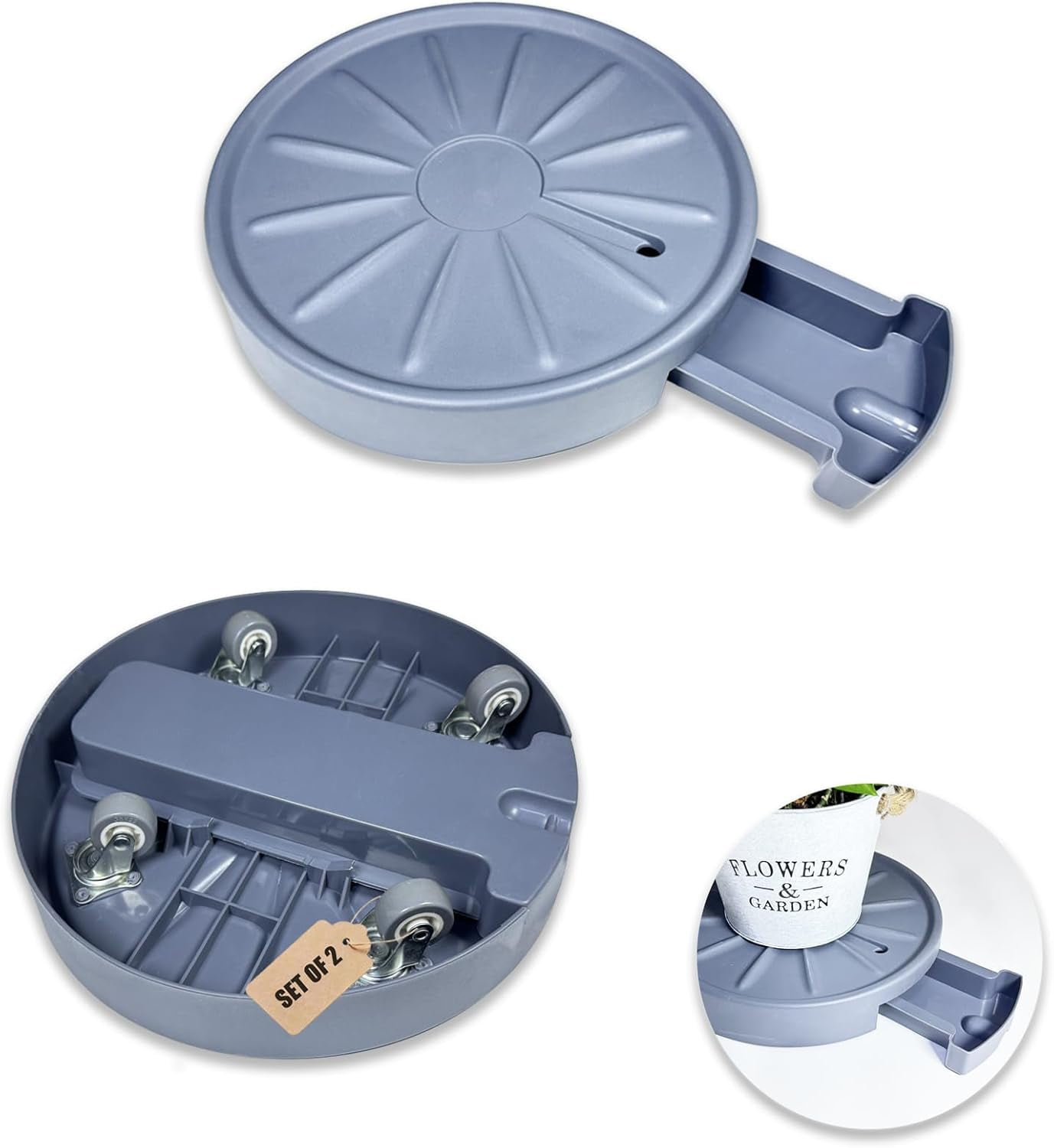 Fuliko 12” Caddy with Wheels, Indoor Rolling Plant Stand with Drain ...