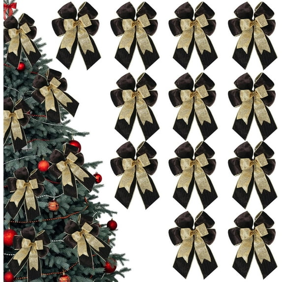Fuliko 12 Pack Brown Velvet Christmas Tree Bows Ornaments 6.3 9.5 Inch ...