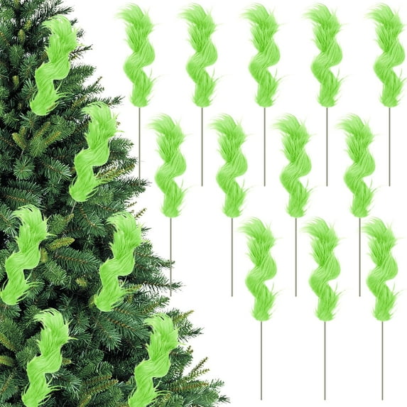 Fuliko 12-Piece Christmas Tree Curly Picks Topper .7 Inch Furry Lime ...