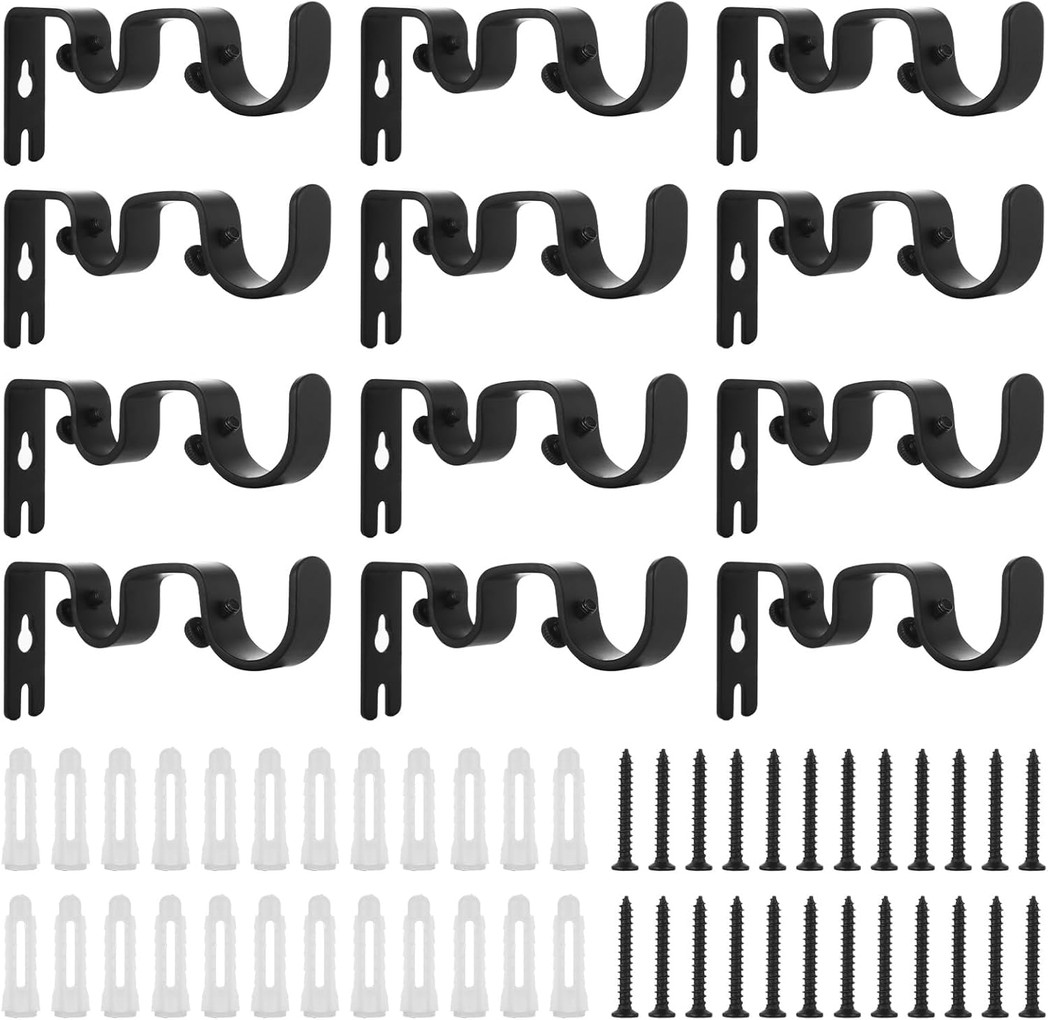 Fuliko 12-Piece Double Curtain Rod Brackets, Wall-Mounted Curtain Rod ...