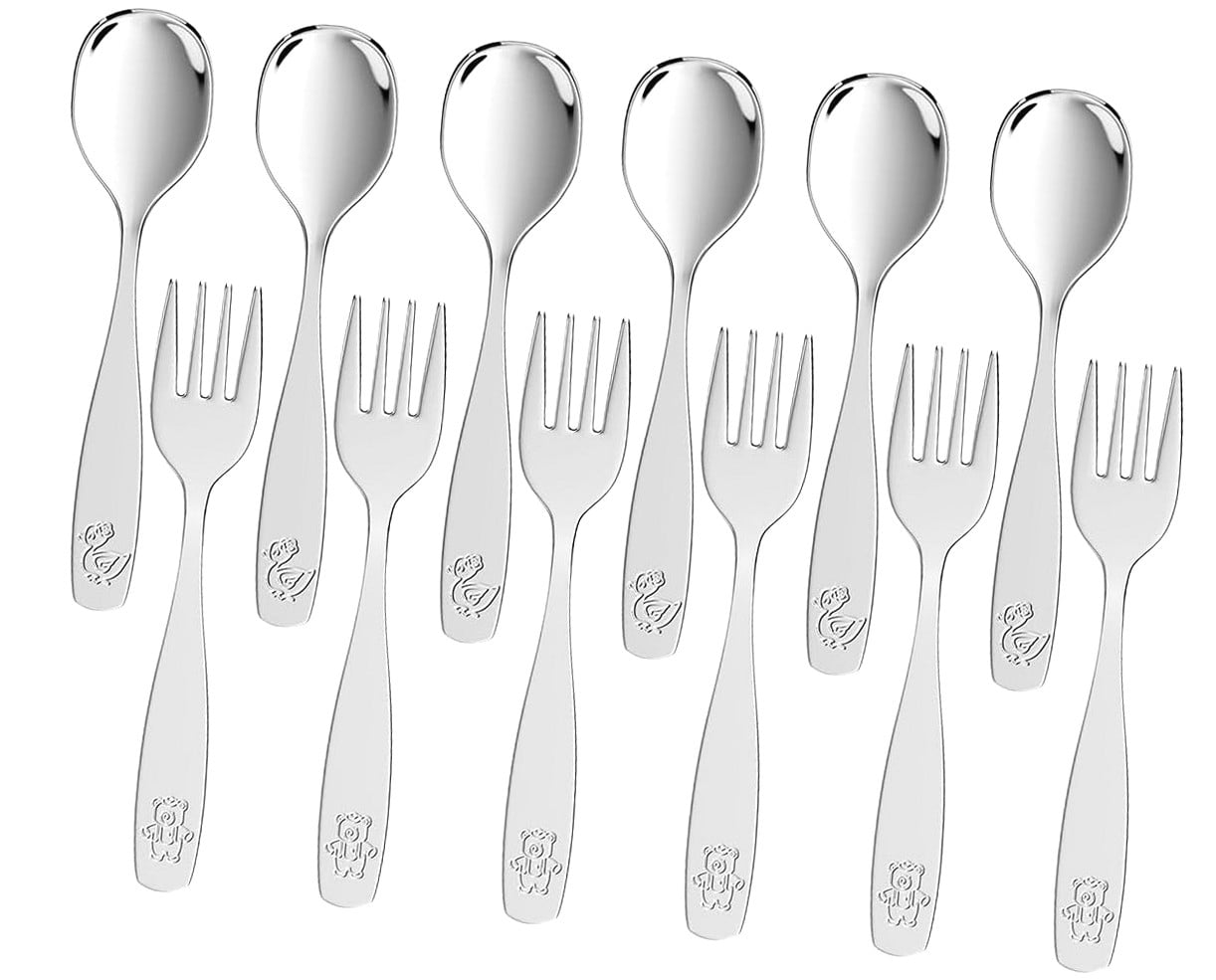 Fuliko 12 Piece Toddler Utensil Set, Steel Silverware 6 and 6 Spoons ...
