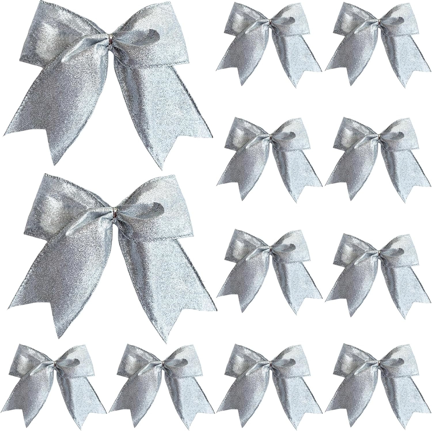 Fuliko 12 Pieces 6 Inch Christmas Bows, Silver Bows for Xmas Tree ...