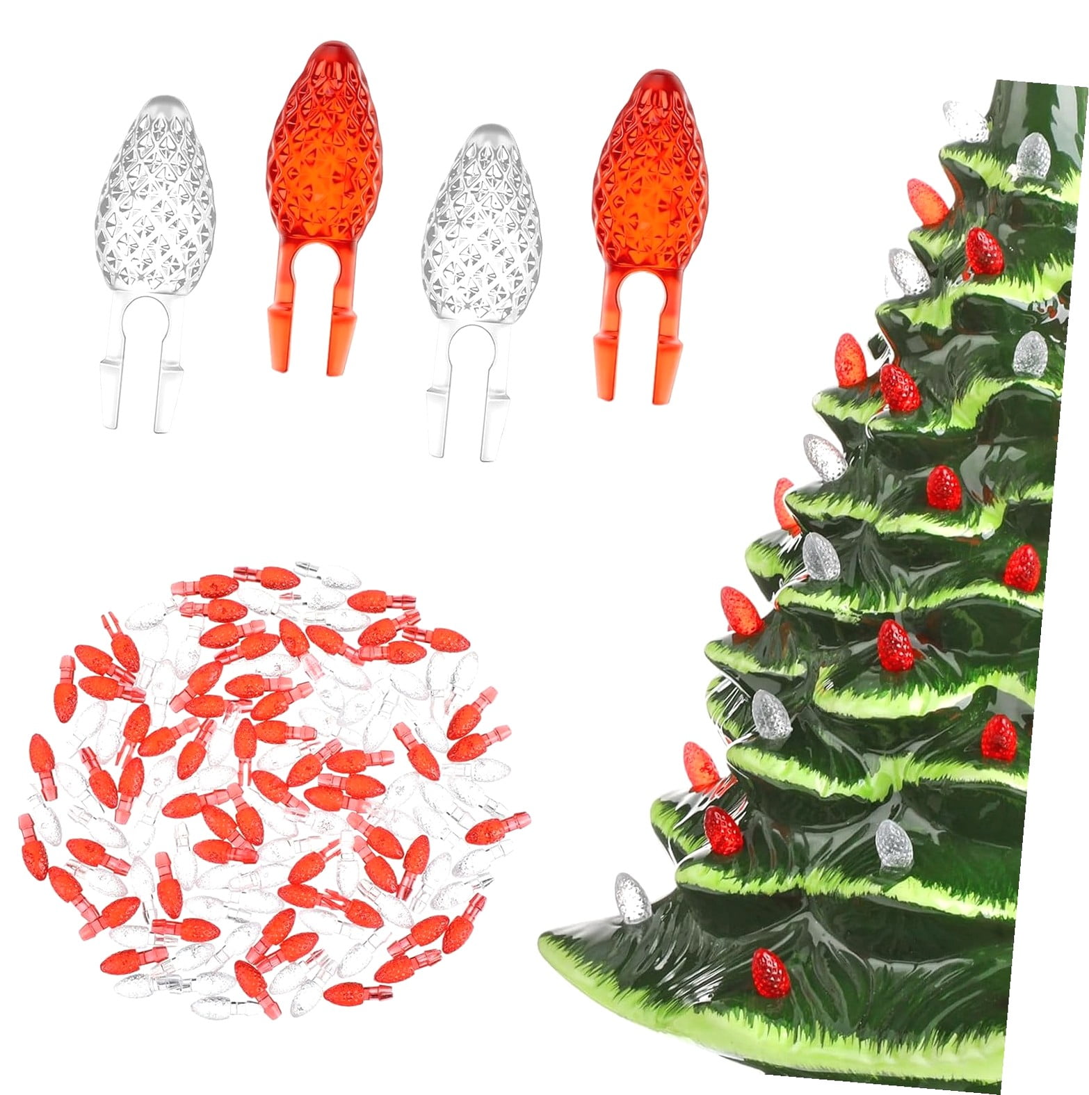 Fuliko 120 Pcs Ceramic Christmas Tree Lights Clear Plastic Peg Bulbs ...