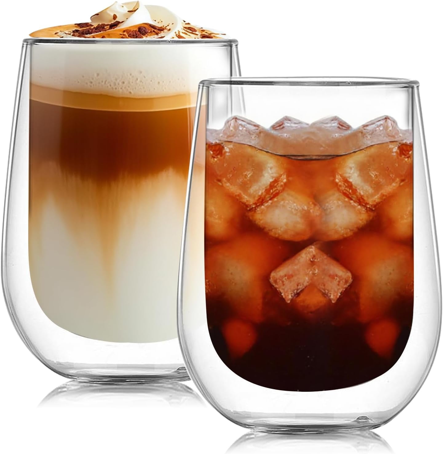 Fuliko 12OZ Double Wall Cups Set of 2, Clear Expresso Shots Cup, Double Wall Insulated Mugs ...