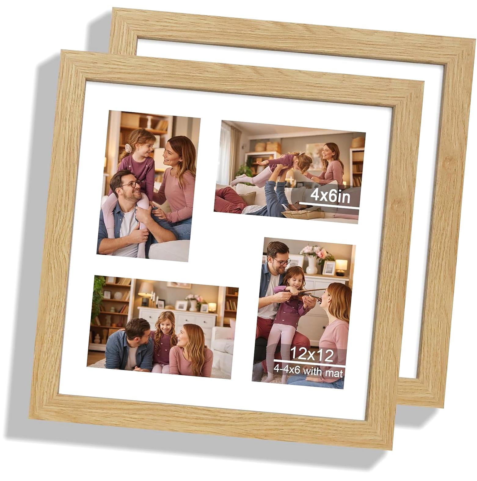 Fuliko 12x12 Picture Frame Set, Natural Wood with Glass for Photo ...