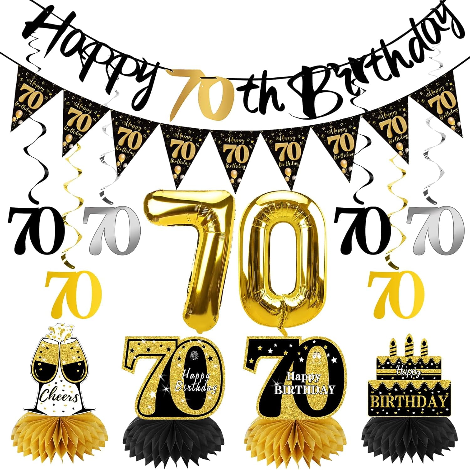 Fuliko 13 Piece 70th Birthday Decorations Set, Happy 70 Birthday Banner ...
