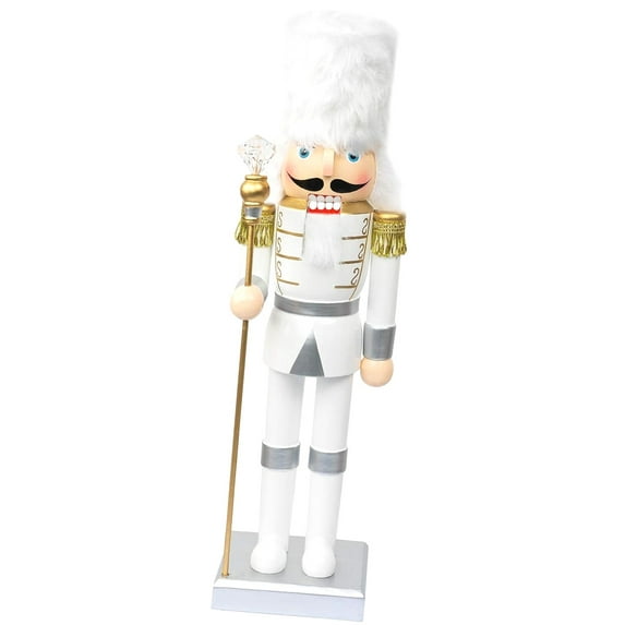 Fuliko 14" Christmas Figures, Wooden Soldier in White Uniform Holding ...