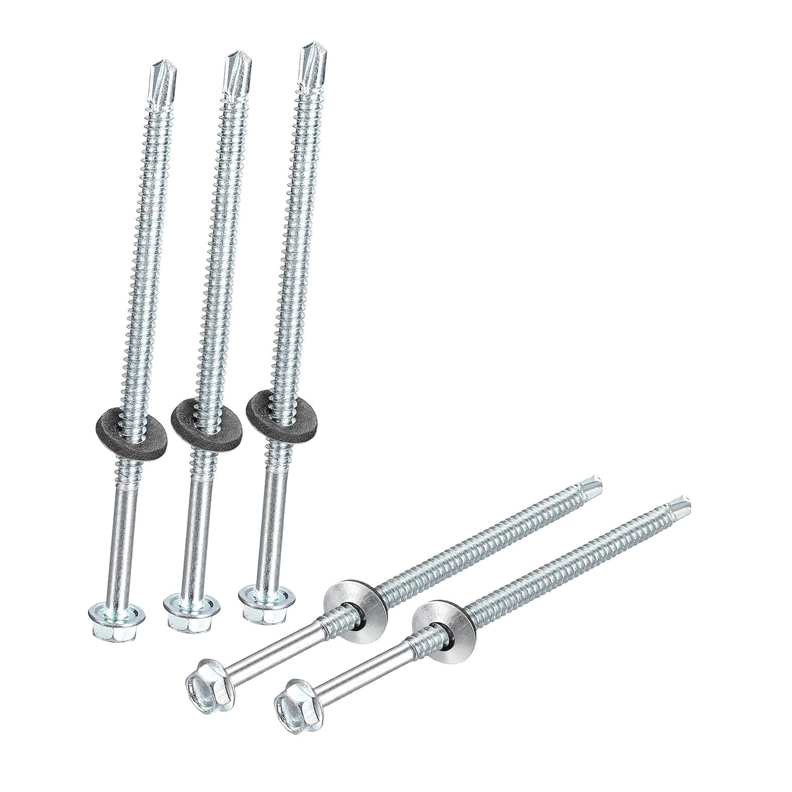 Fuliko #14 x 5 Self-Drilling Screws Including Rubber Washer, 50 Pieces ...