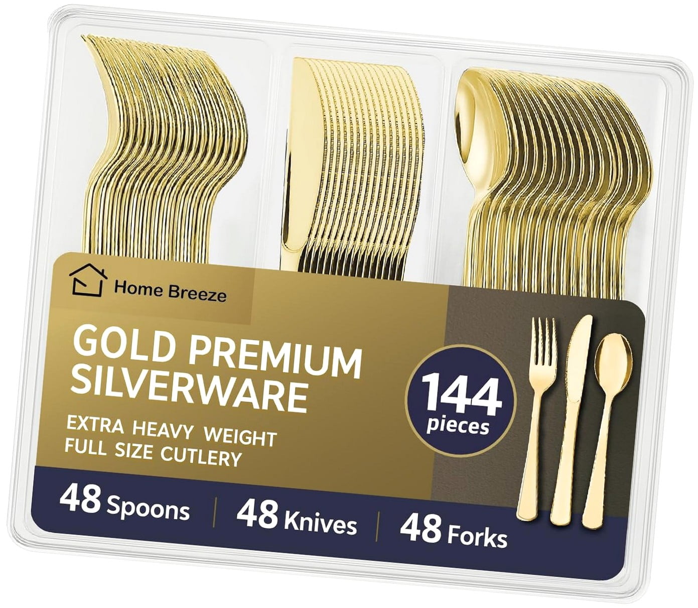 Fuliko 144 Pack Plastic Cutlery Silverware Set 48 , 48 , 48 Spoons For ...