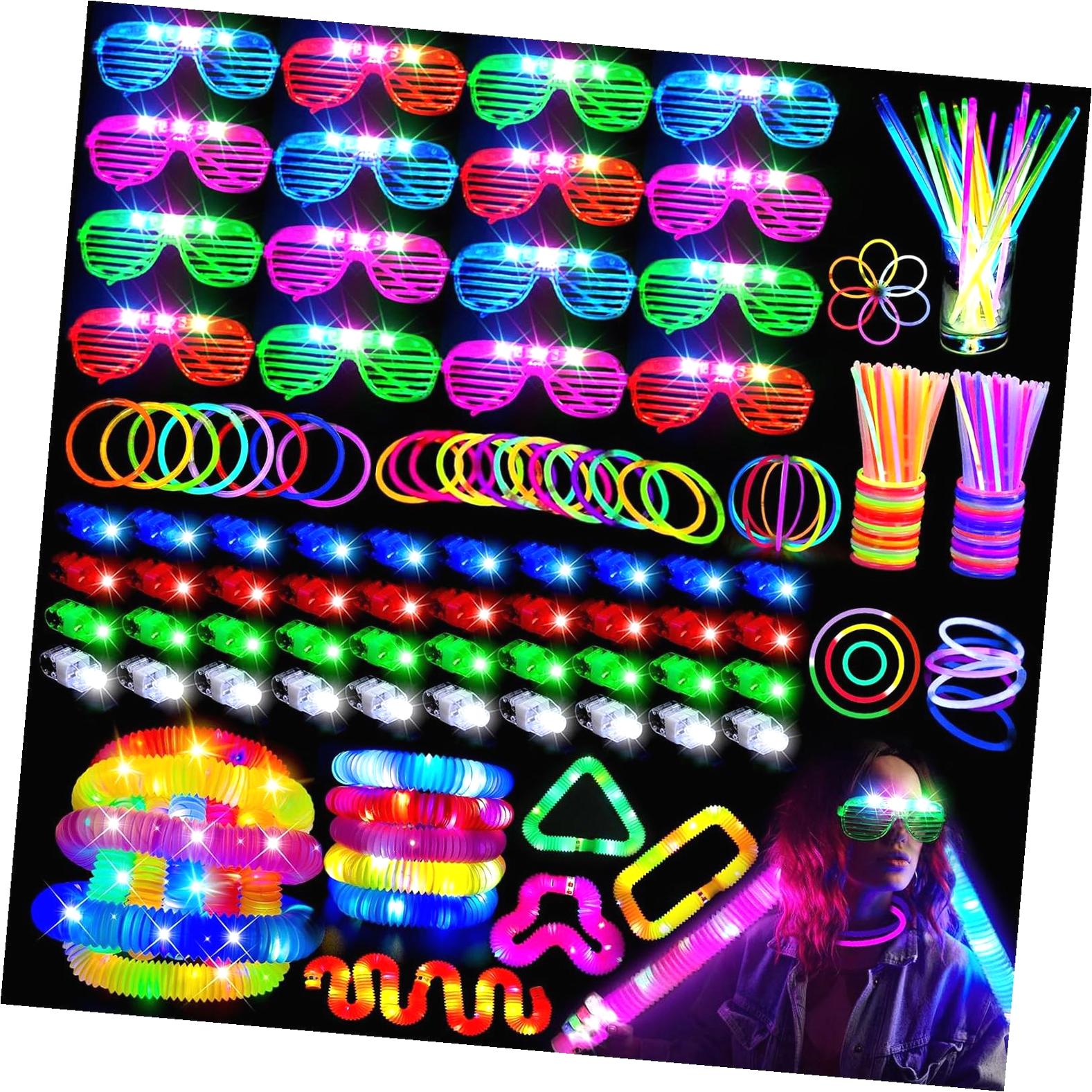 Fuliko 160 Piece Glow Party Kit for All Ages, Including 100 Glow Sticks ...