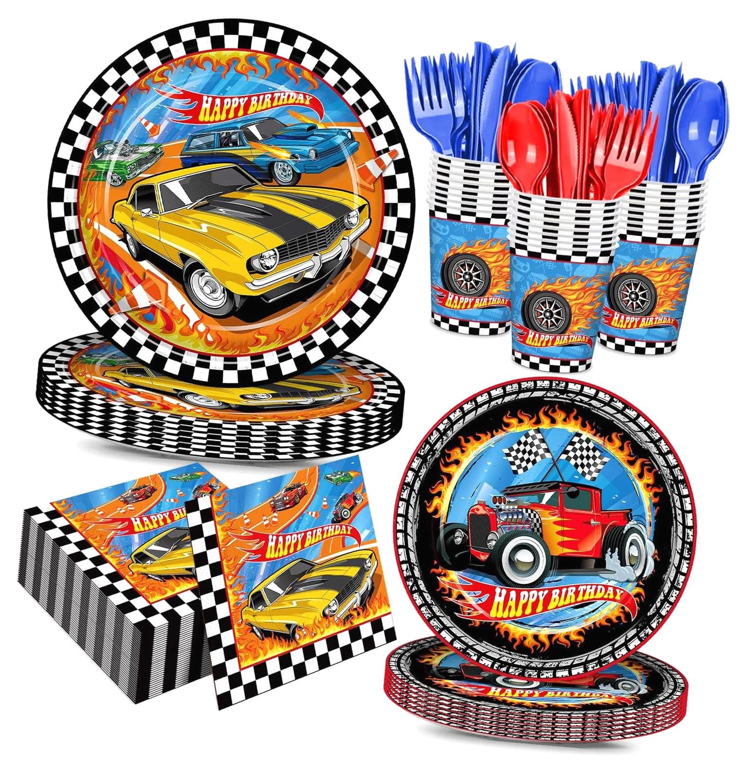 Fuliko 168-Piece Car License Plate Napkins Set, Blue Cutlery, Paper ...