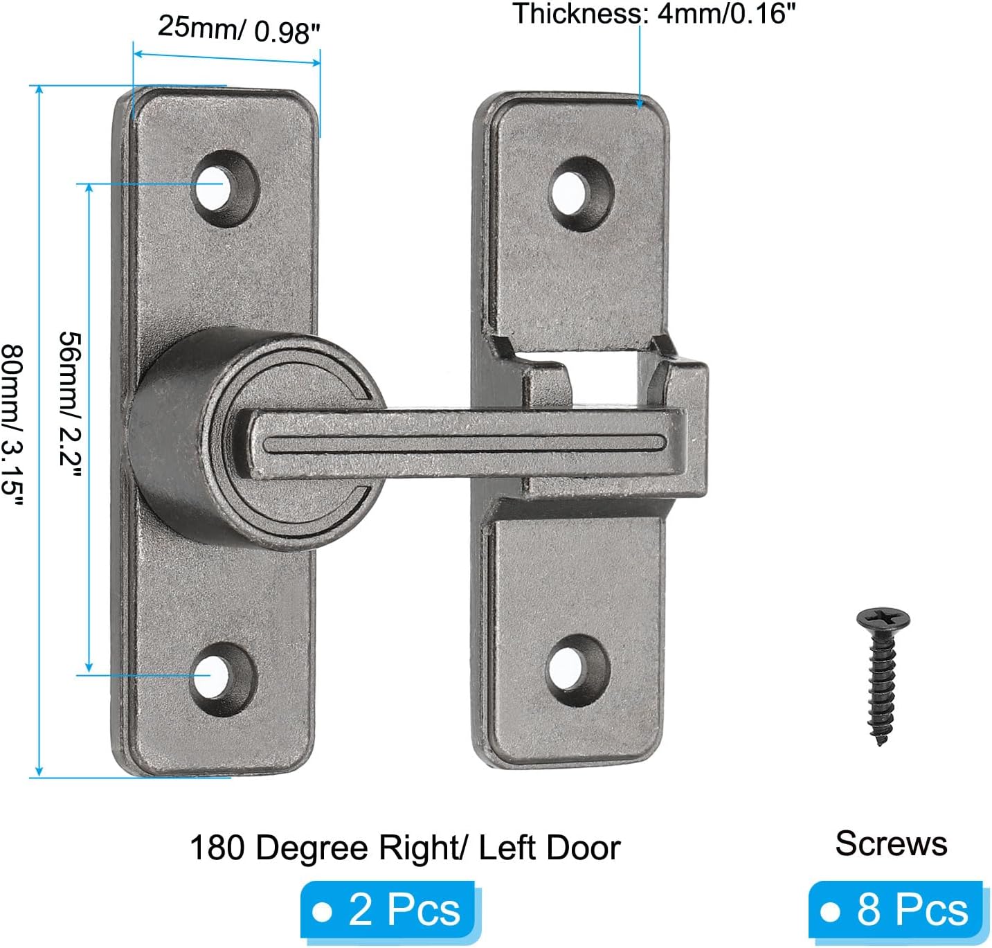 Fuliko 180 Degree Barn Door Lock, 2-Pack, Zinc Alloy Safety Sliding ...