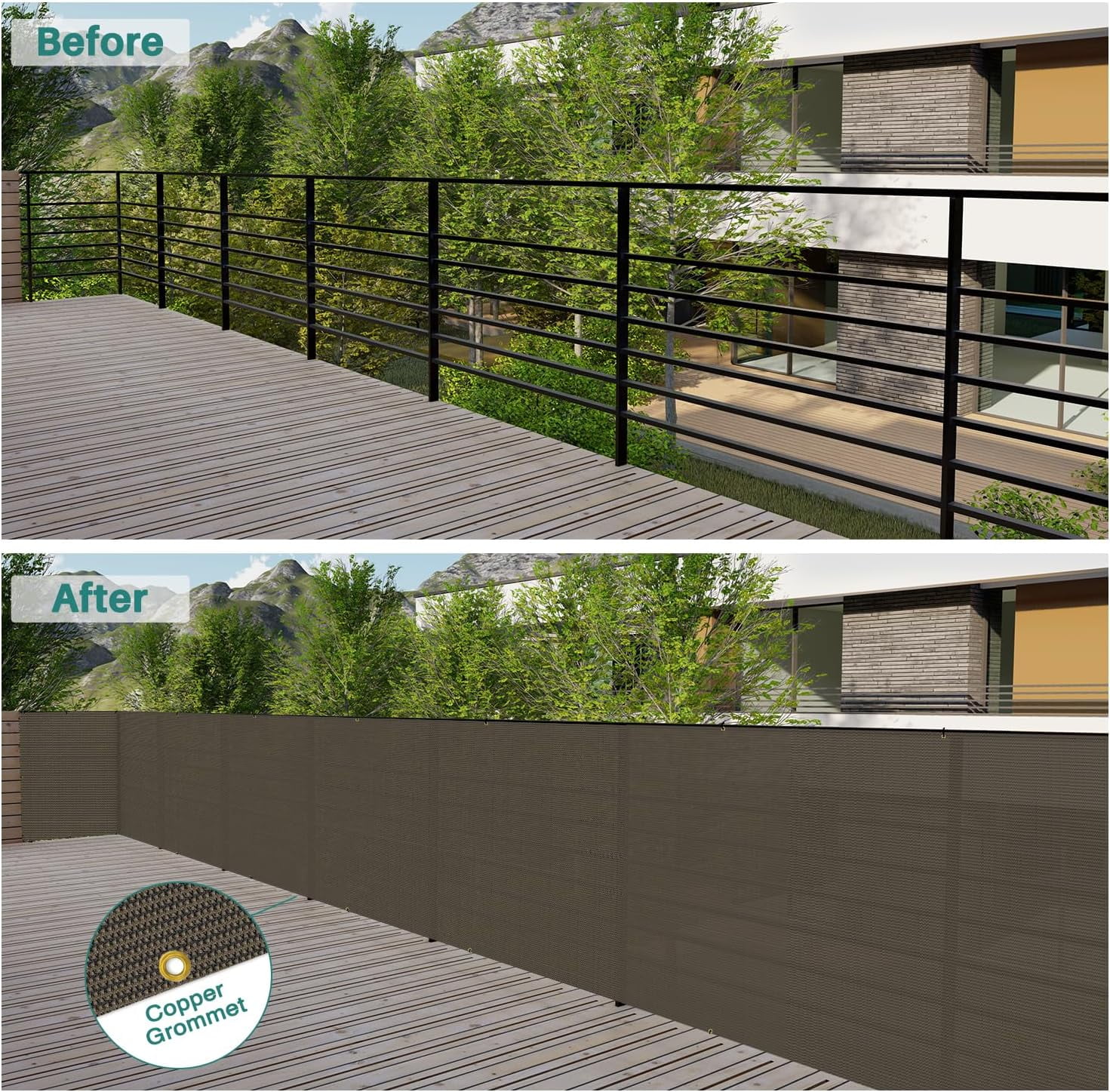 Fuliko 2.5' x 10' Brown Balcony Privacy Screen for Apartment Deck ...