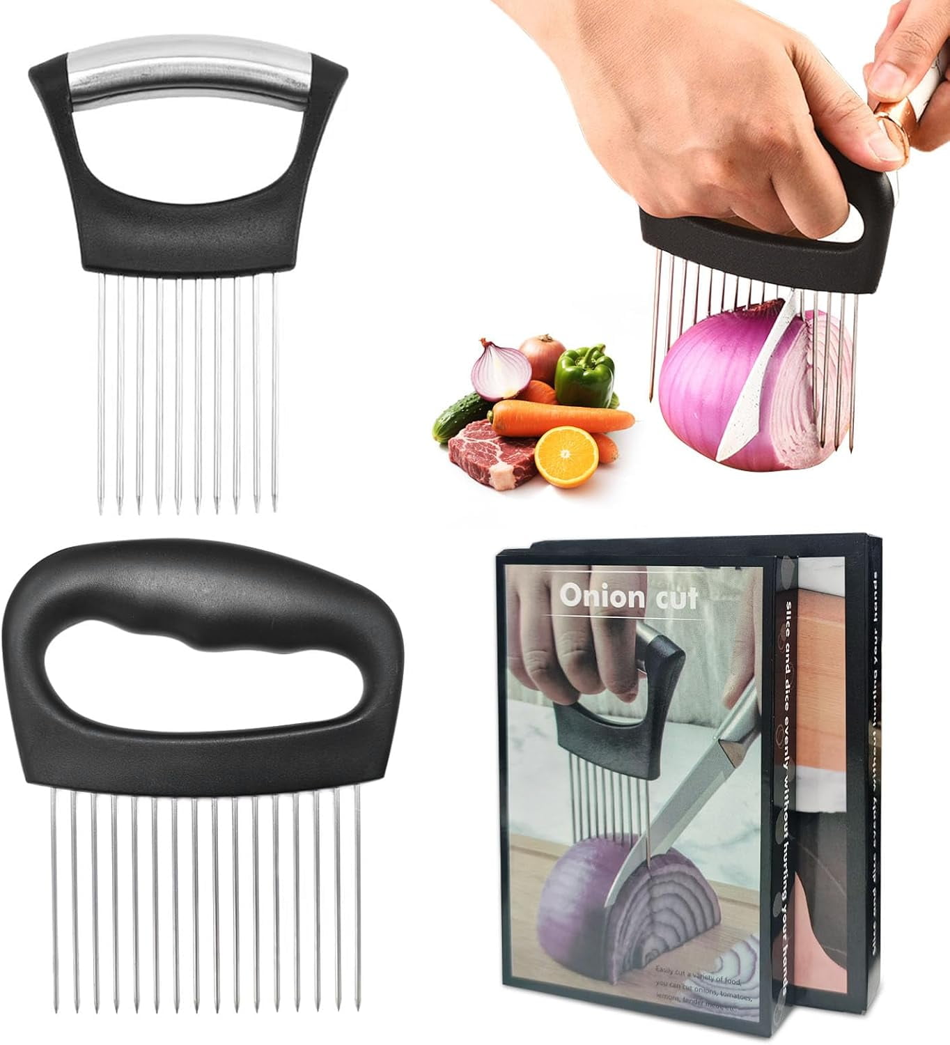 Fuliko 2 PCS Onion Holders for Slicing, Extra-Large Onion Slicer Set ...