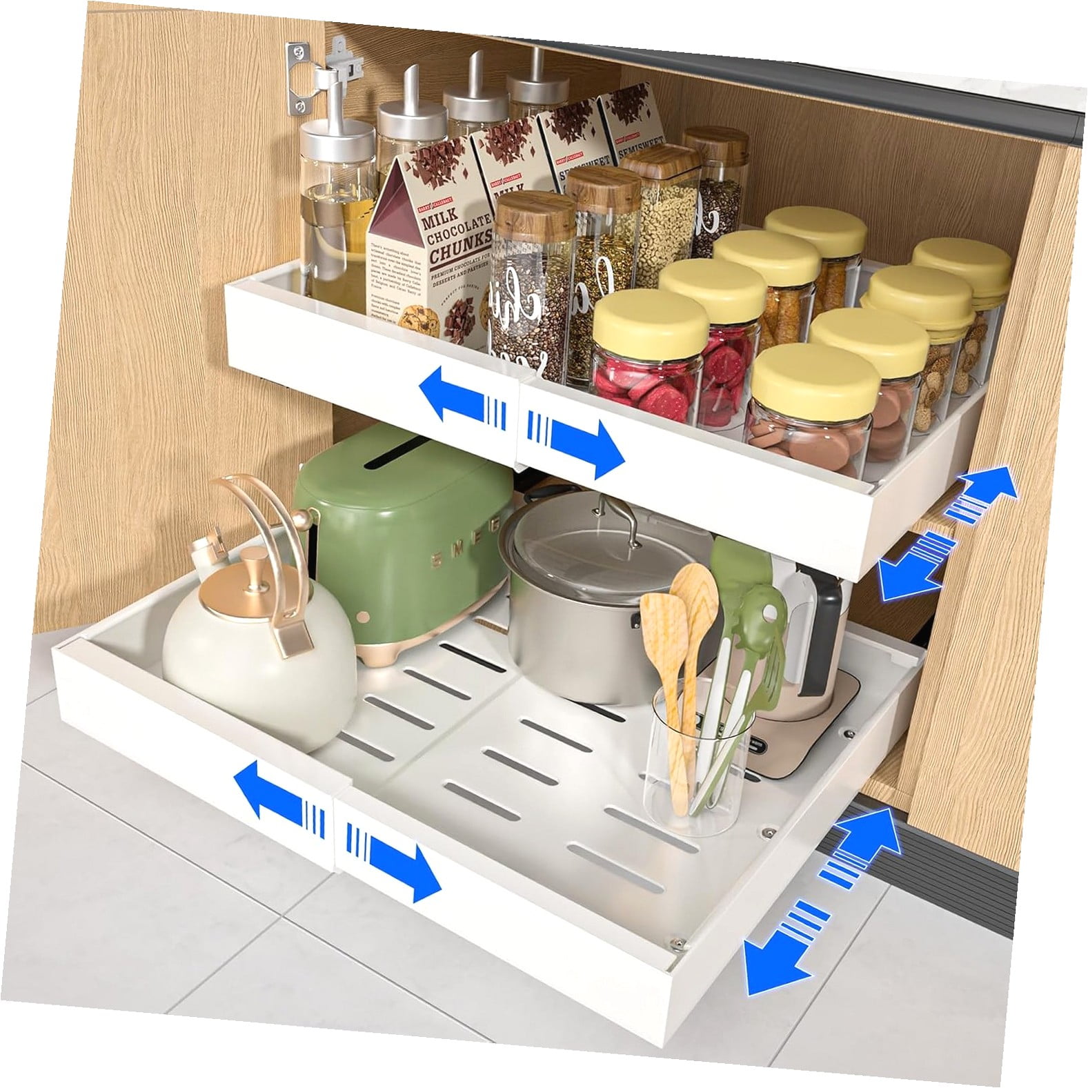 Fuliko 2 Pack 21'' Deep Pull Out Cabinet Organizer Expandable Width (12 ...