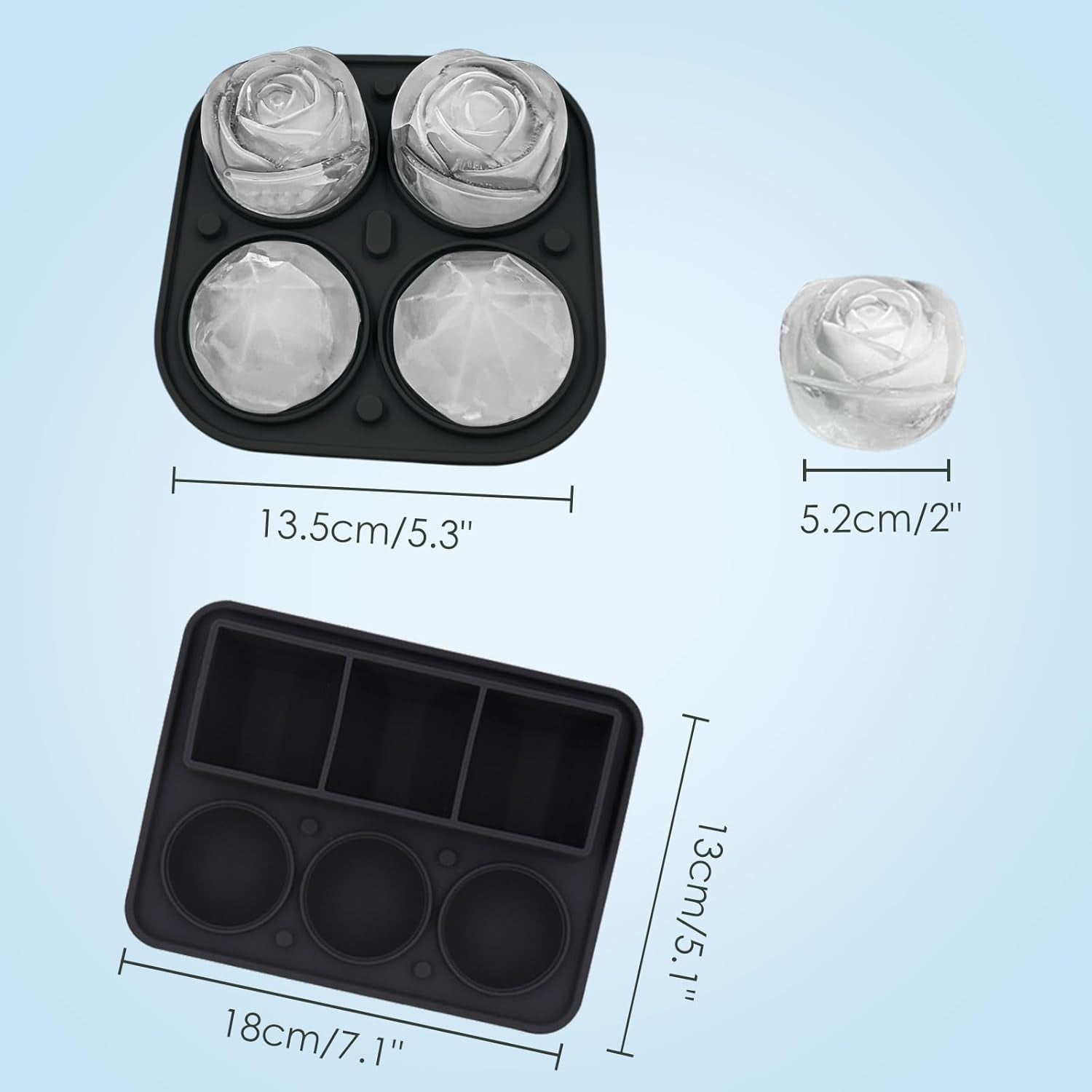 Fuliko 2-Pack, 3D Large Ice Molds, Fun Multi-Shaped Ice Trays with ...