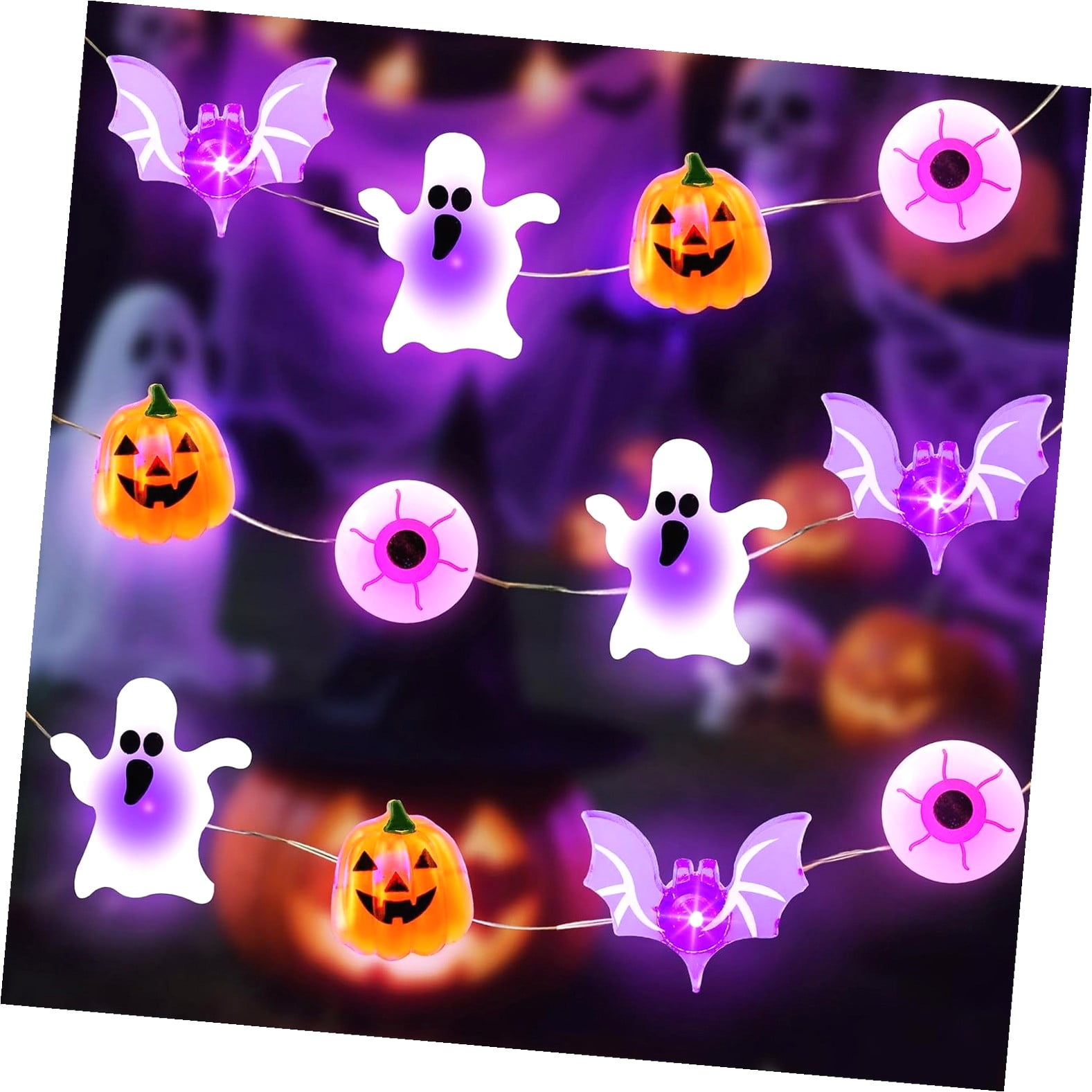 Fuliko 2-Pack 50LED Day 16ft Bright 3D Pumpkin Bat String Lights Decor ...