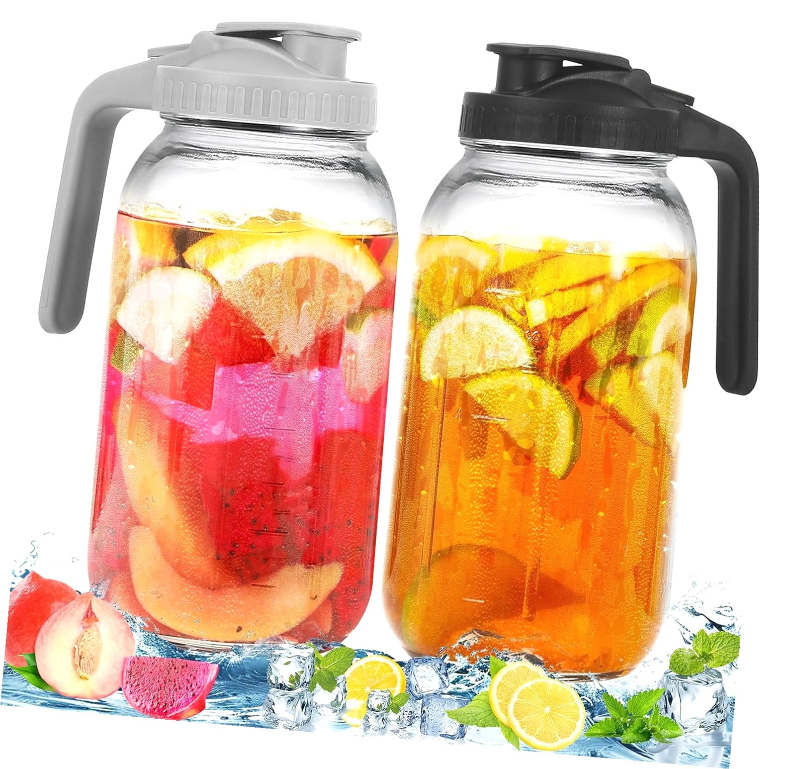 Fuliko 2 Pack Pitchers with Lid, 64 oz Sun Tea Pitcher, Half Gallon ...