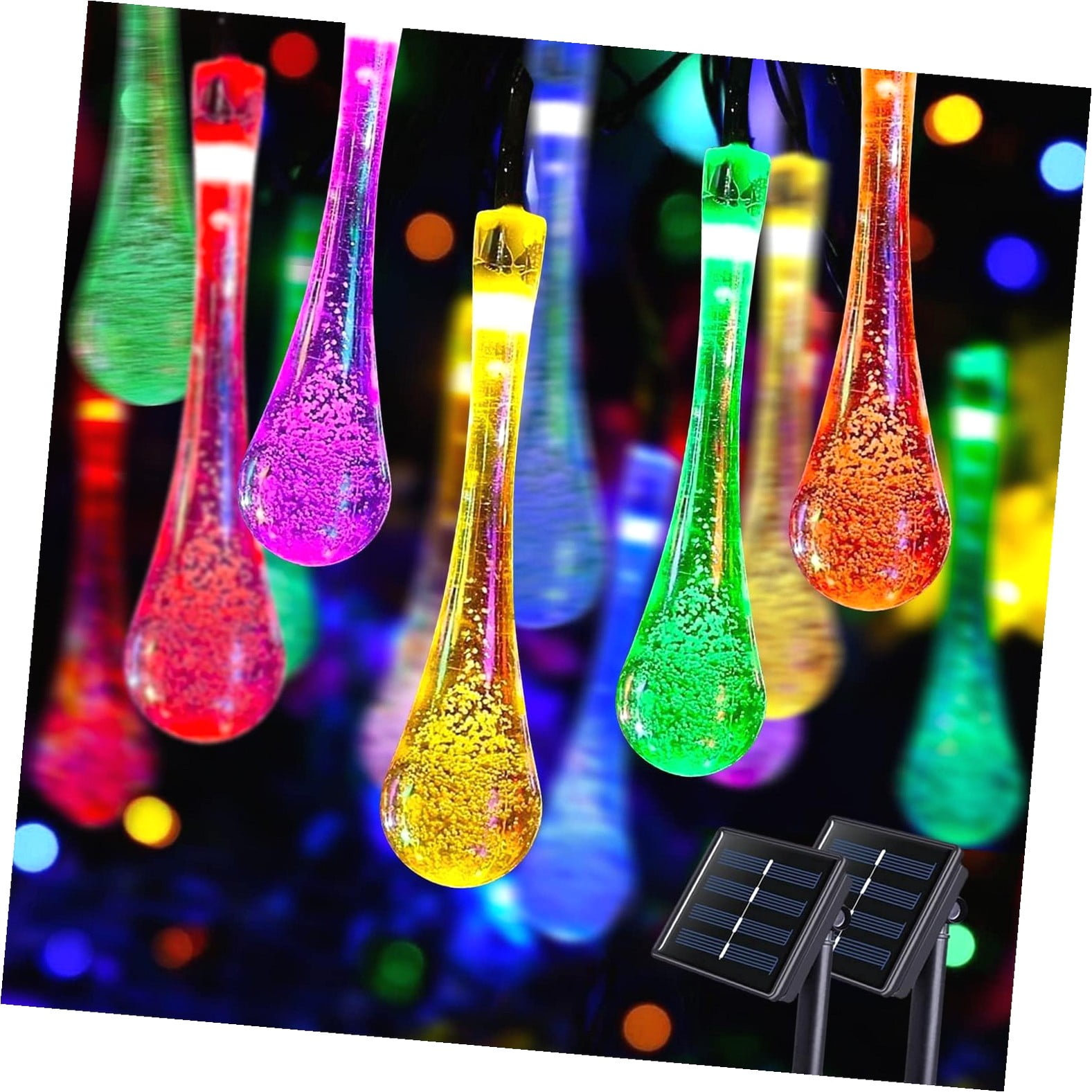 Fuliko 2 Pack Solar String Lights, Total 41.6FT 60 Teardrop Water Drop ...
