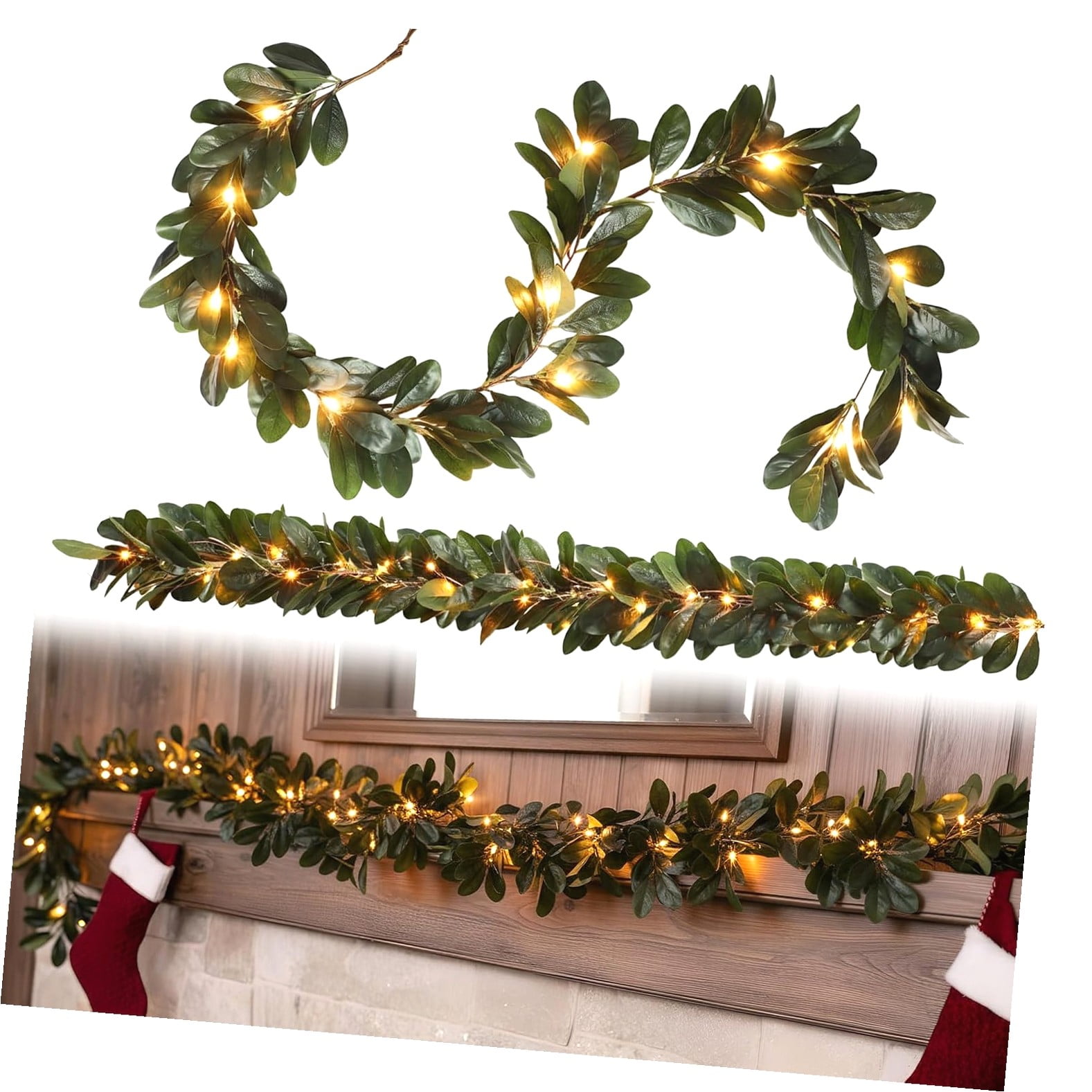 Fuliko 2 Pcs 6 FT Garland Artificial Christmas Realistic Garland for ...
