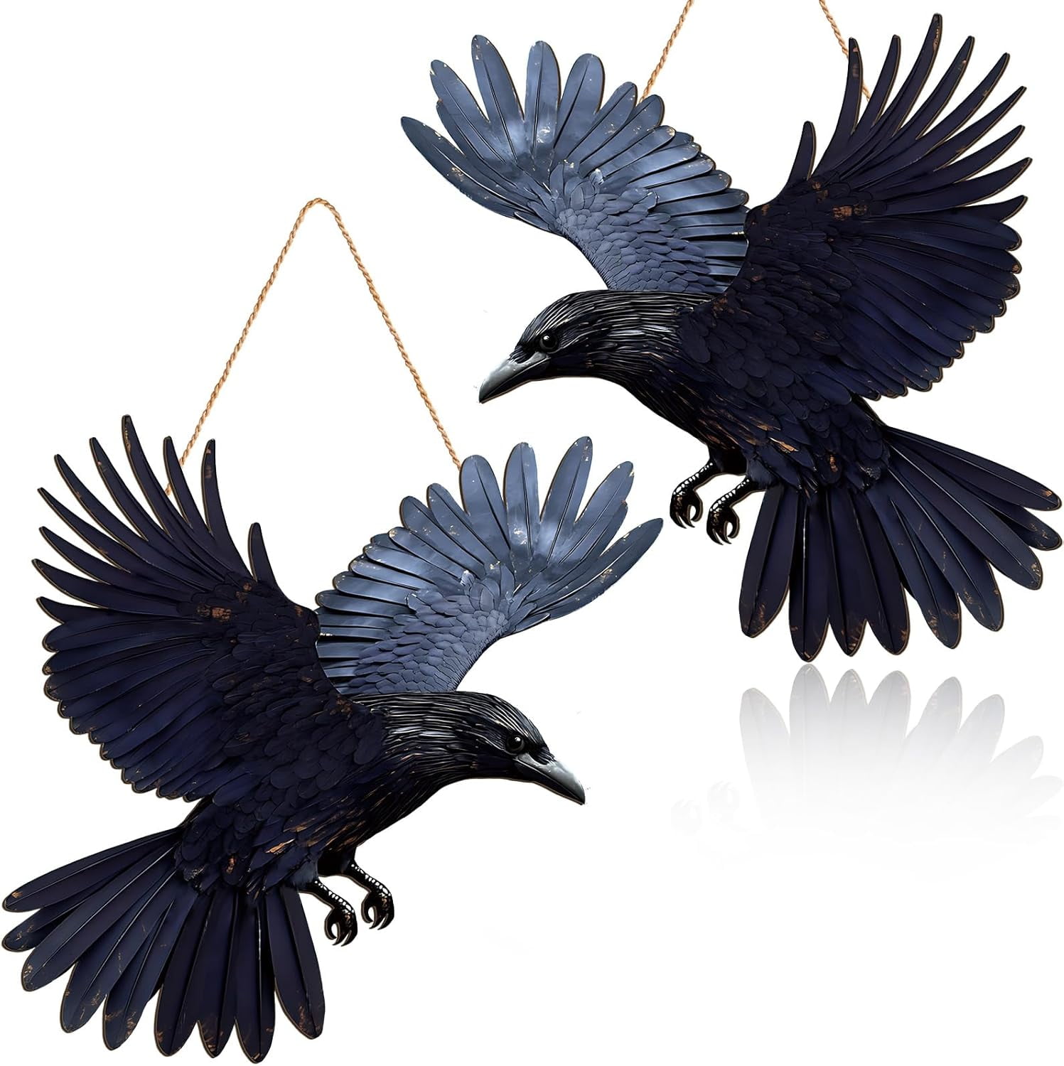 Fuliko 2 Pcs Crow Door Decor Crow Wreath 2D Door Decorations Bird ...