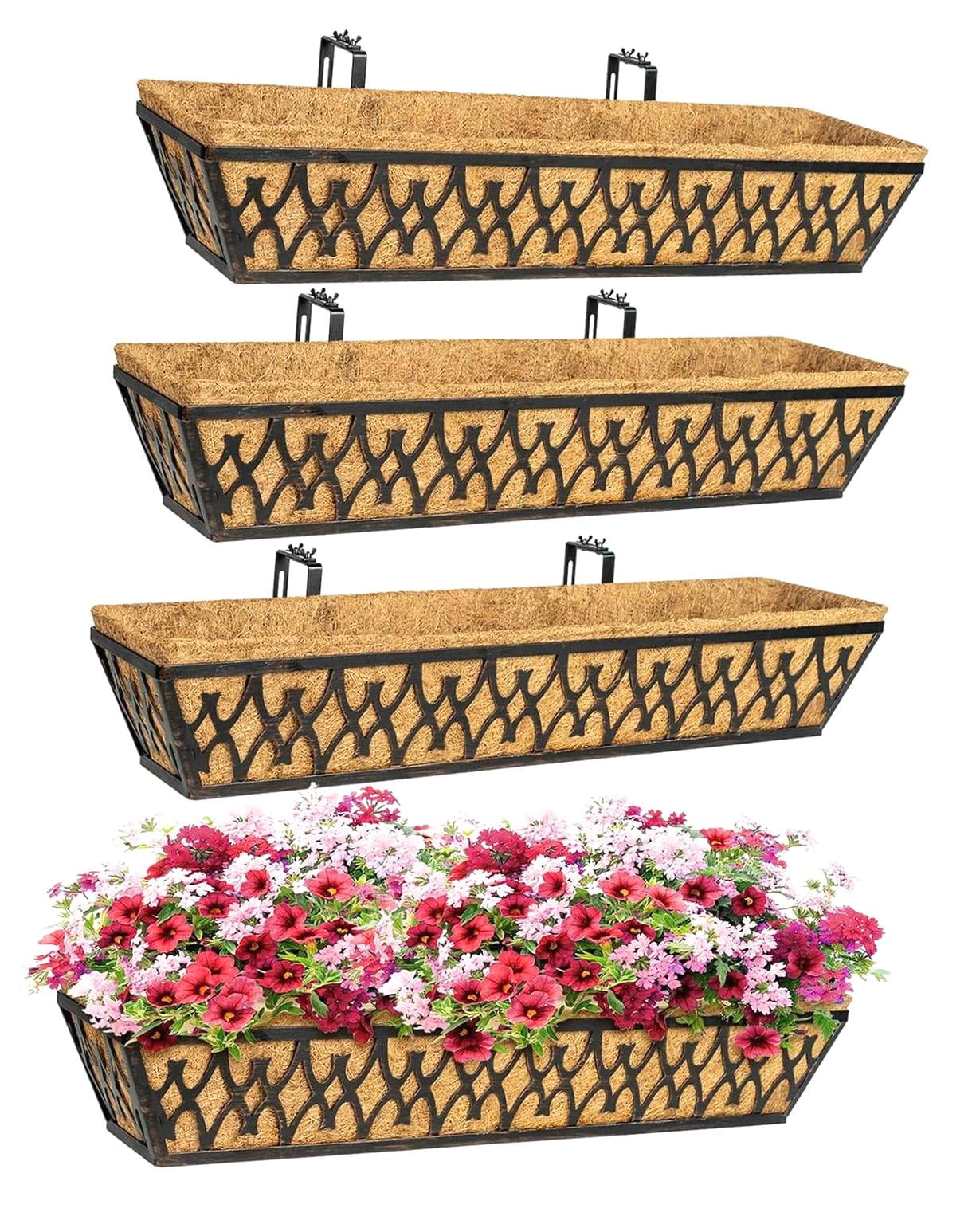 Fuliko 2-Piece 24-Inch Window Box Planters with Adjustable Brackets for ...