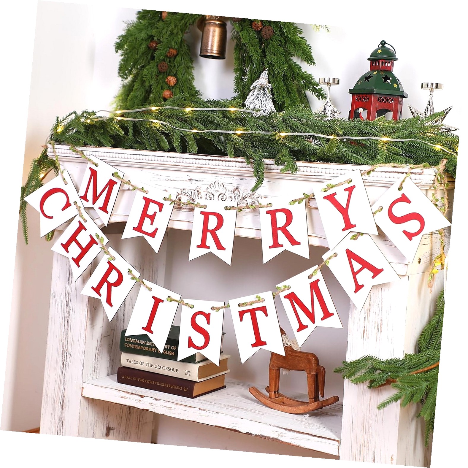 Fuliko 2 Pieces Wooden 60-Inch Merry Christmas Banner Garland Farmhouse ...