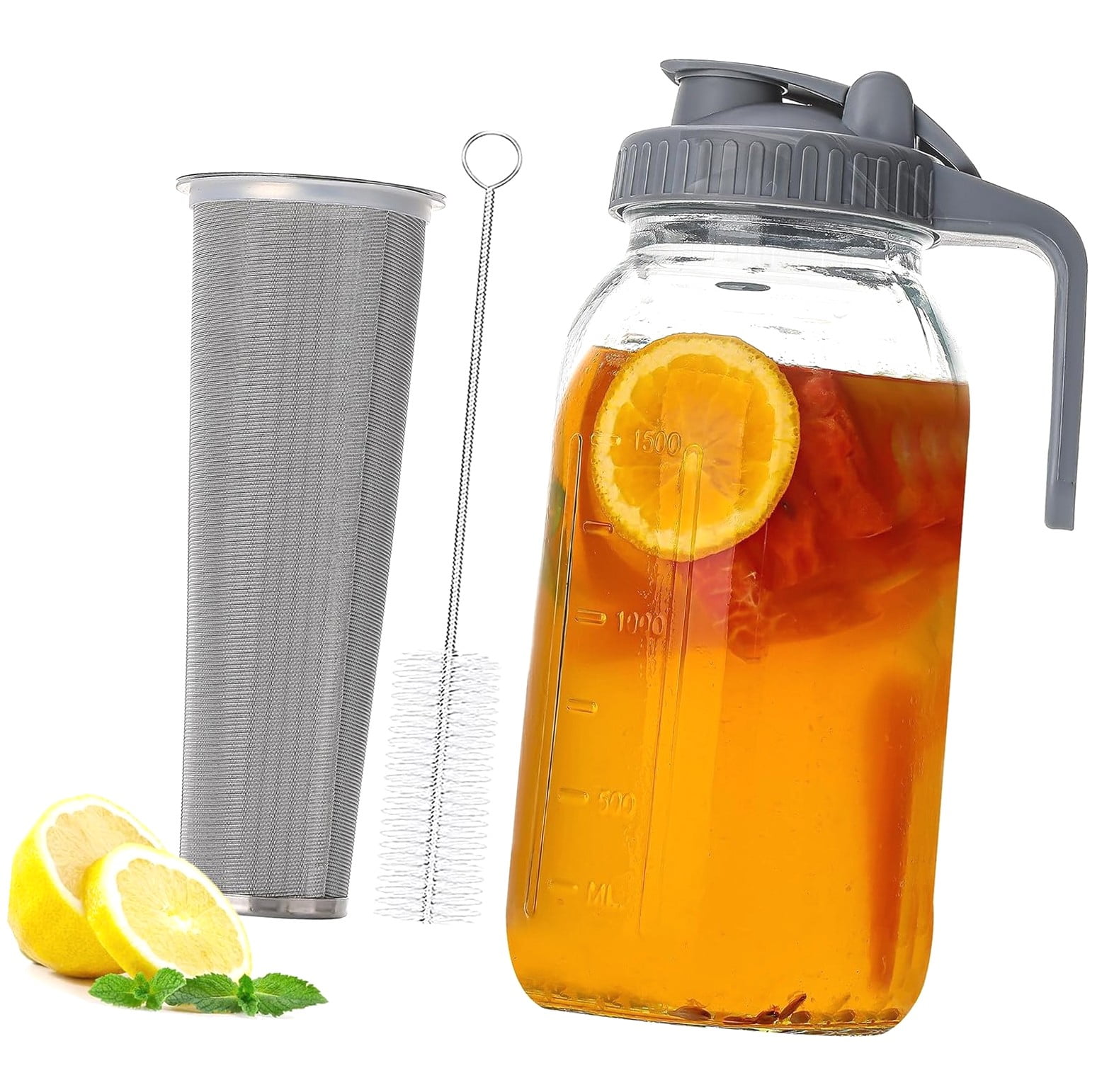 Fuliko 2 Quart Pitcher with Lid for Refrigerator, Brew Coffee Maker 64 ...