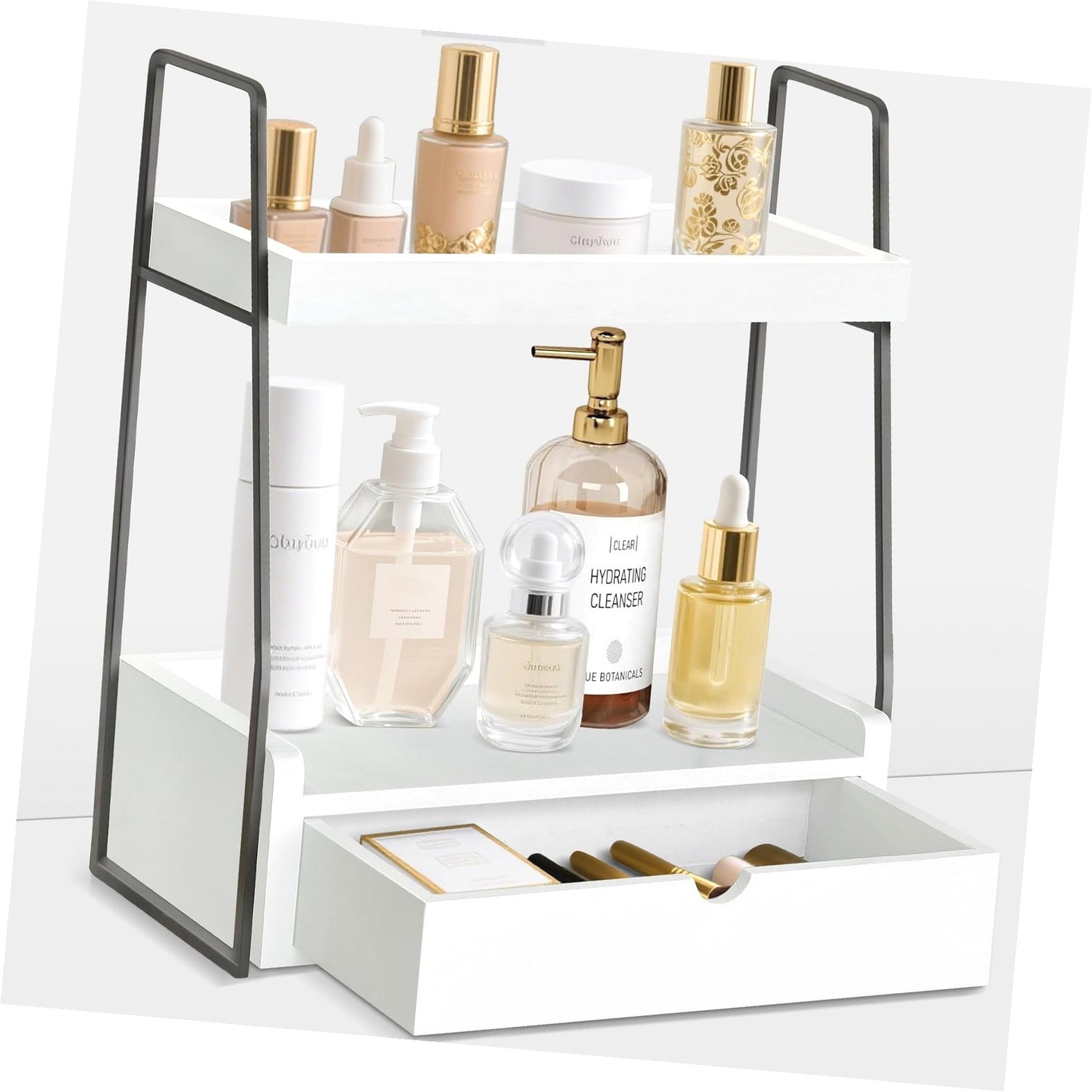 Fuliko 2-Tier Bathroom Organizer Countertop with Drawer, Wood Organizer ...