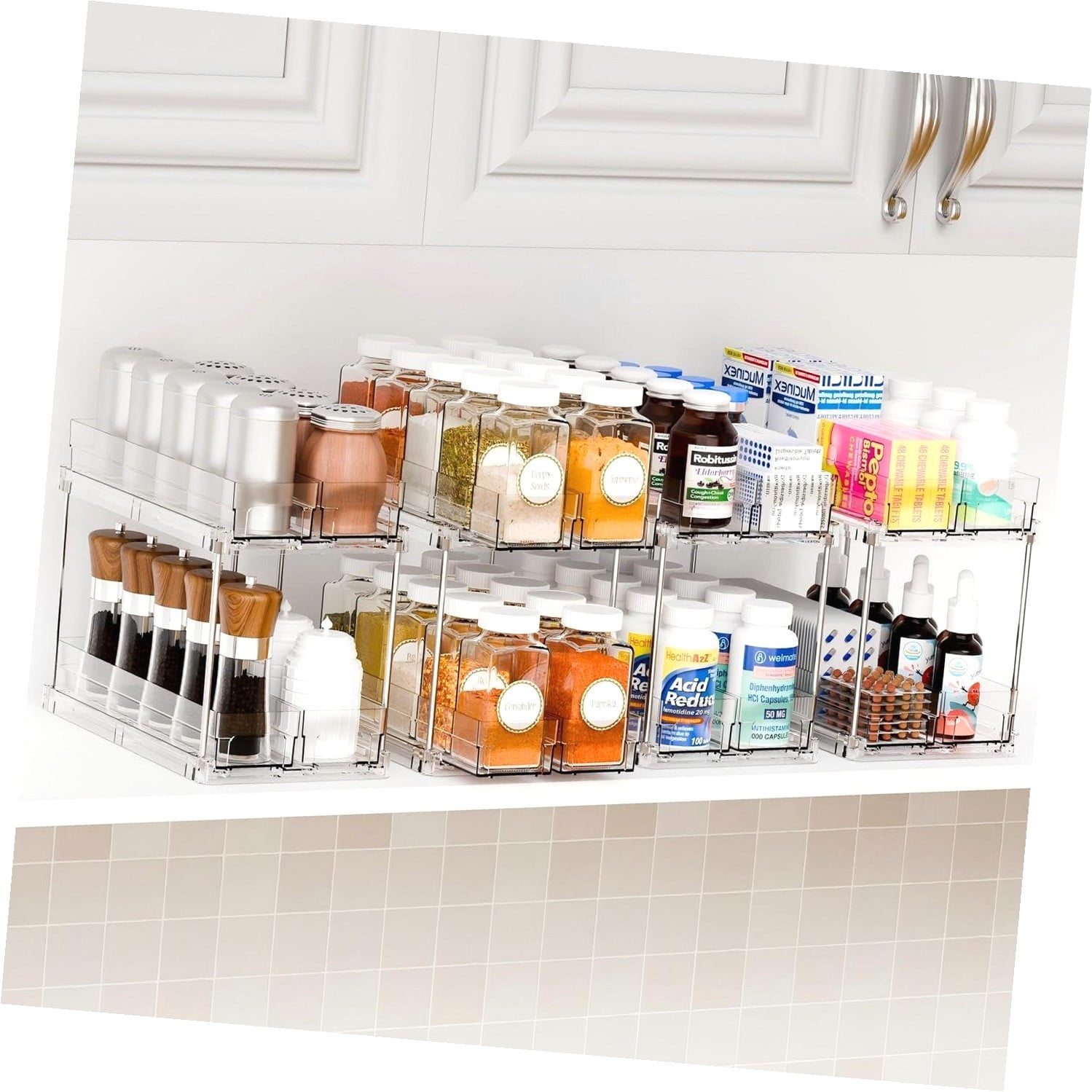 Fuliko 2 Tier Sliding Spice Racks for Cabinets, 4 Pack 10.4'' Deep ...