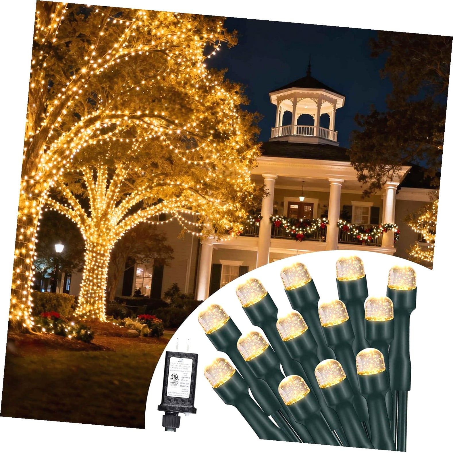 Fuliko 200 Christmas Lights 66 ft Christmas Tree Lights 8 Modes Plug-in ...