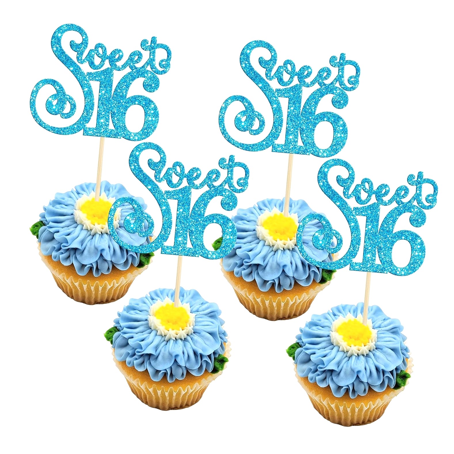 Fuliko 24 Pack 16th Birthday Cupcake Toppers Sparkling Sixteen Happy ...