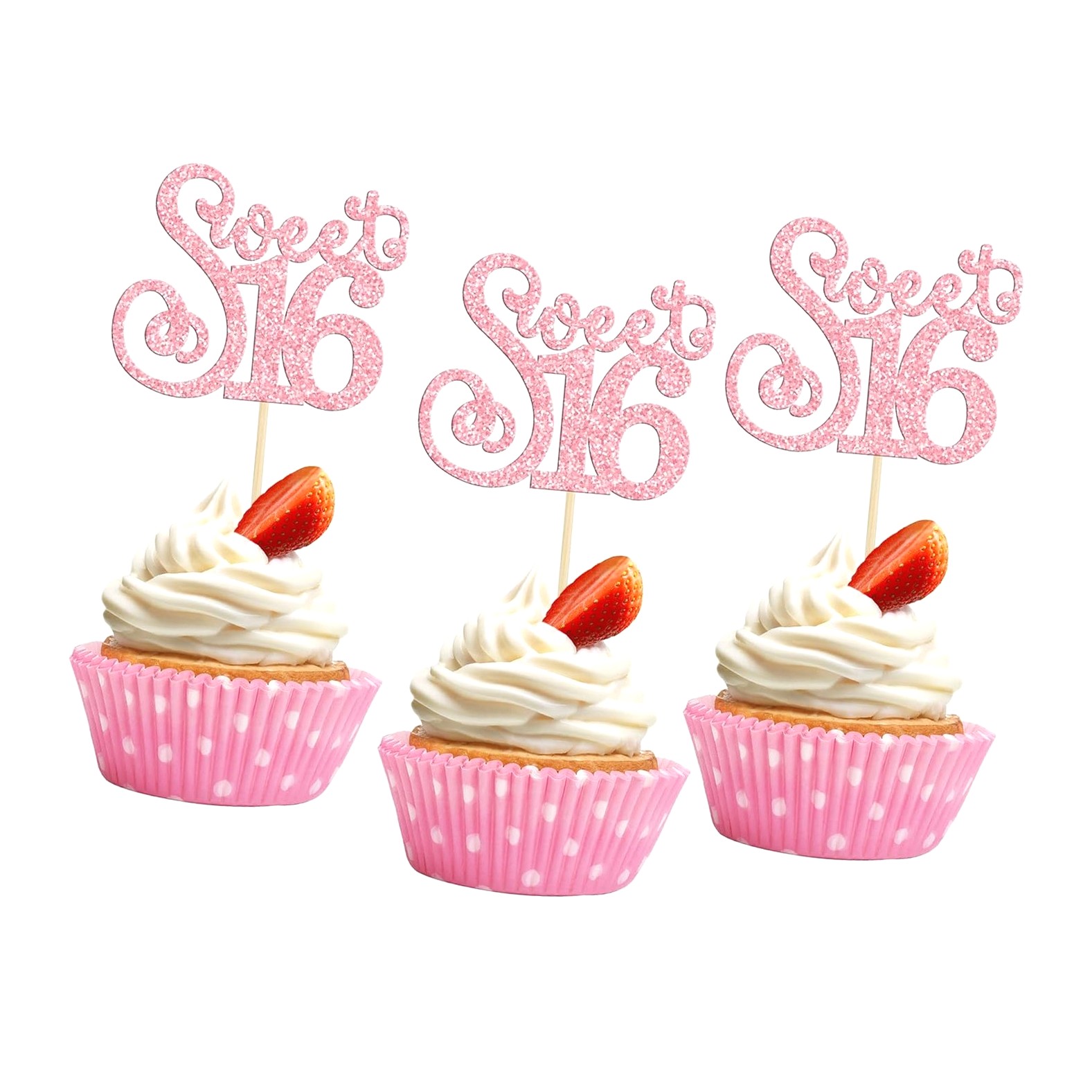 Fuliko 24 Pack Happy Sweet 16 Cupcake Toppers Glitter Sixteen 16th ...