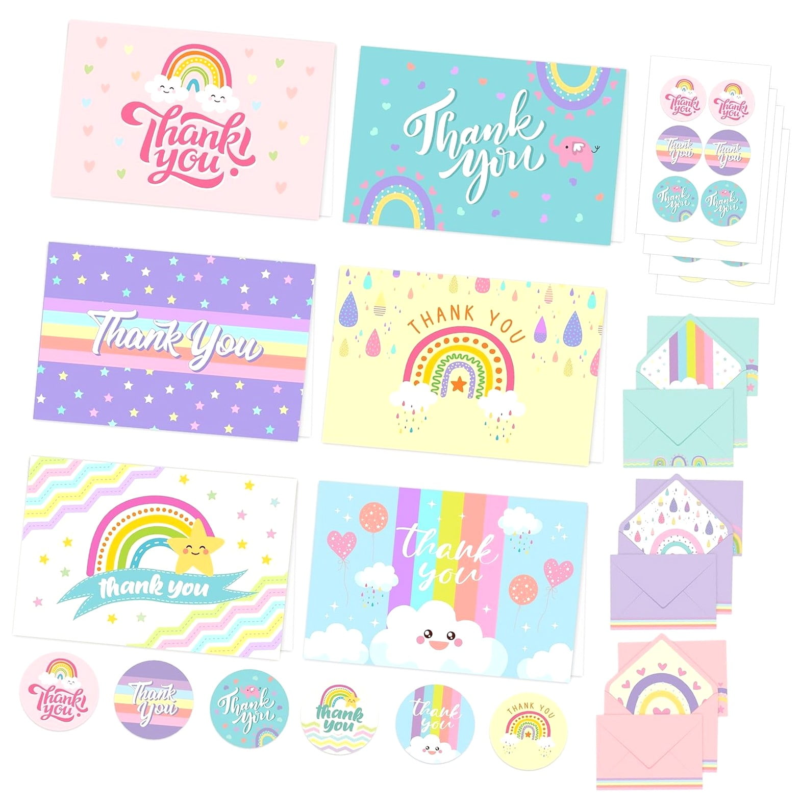 Fuliko 24-Piece 6x4 Inch Thank You Card Set with Envelopes and Stickers ...