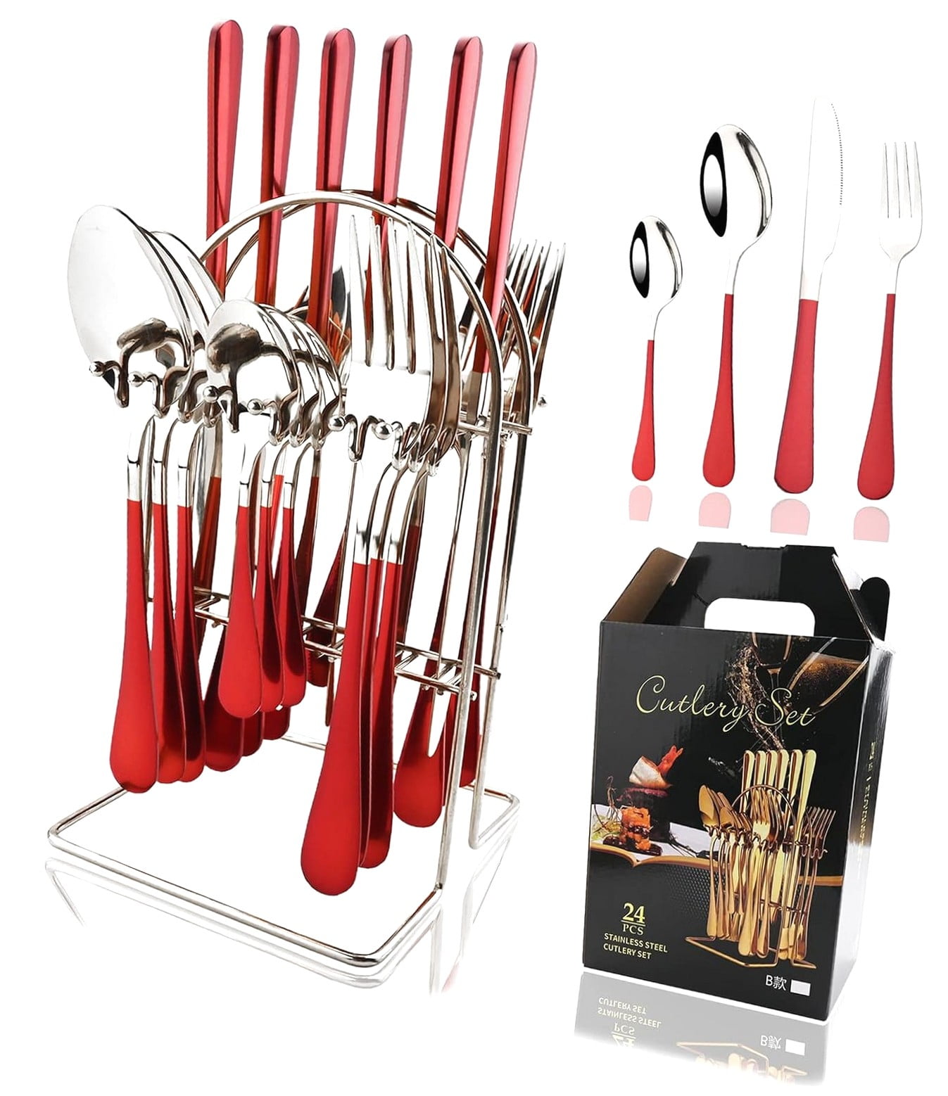 Fuliko 24-Piece Utensils Cutlery Set, Hanging Steel Flatware Set for 6 ...