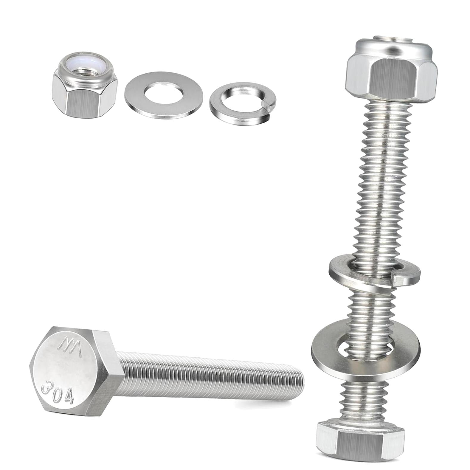 Fuliko (24 Sets) 1/4-20 x 4" Hex Bolt, Lock Nuts, Flat & Lock Washers ...