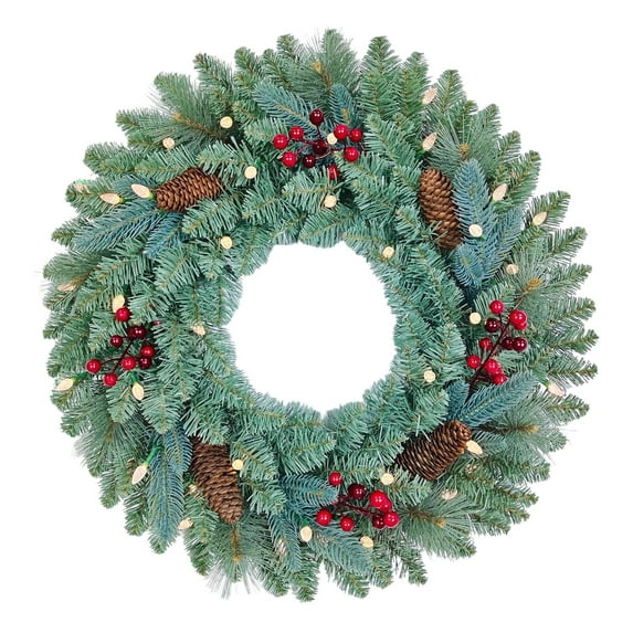 Fuliko 26-inch Pre-lit Blue Artificial Christmas Wreath with Red ...