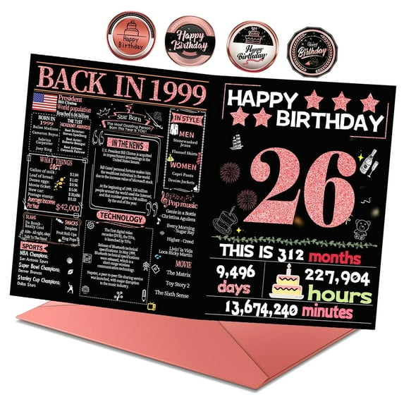 Fuliko 26th Birthday Card with Envelope, 26th Birthday Decorations for ...