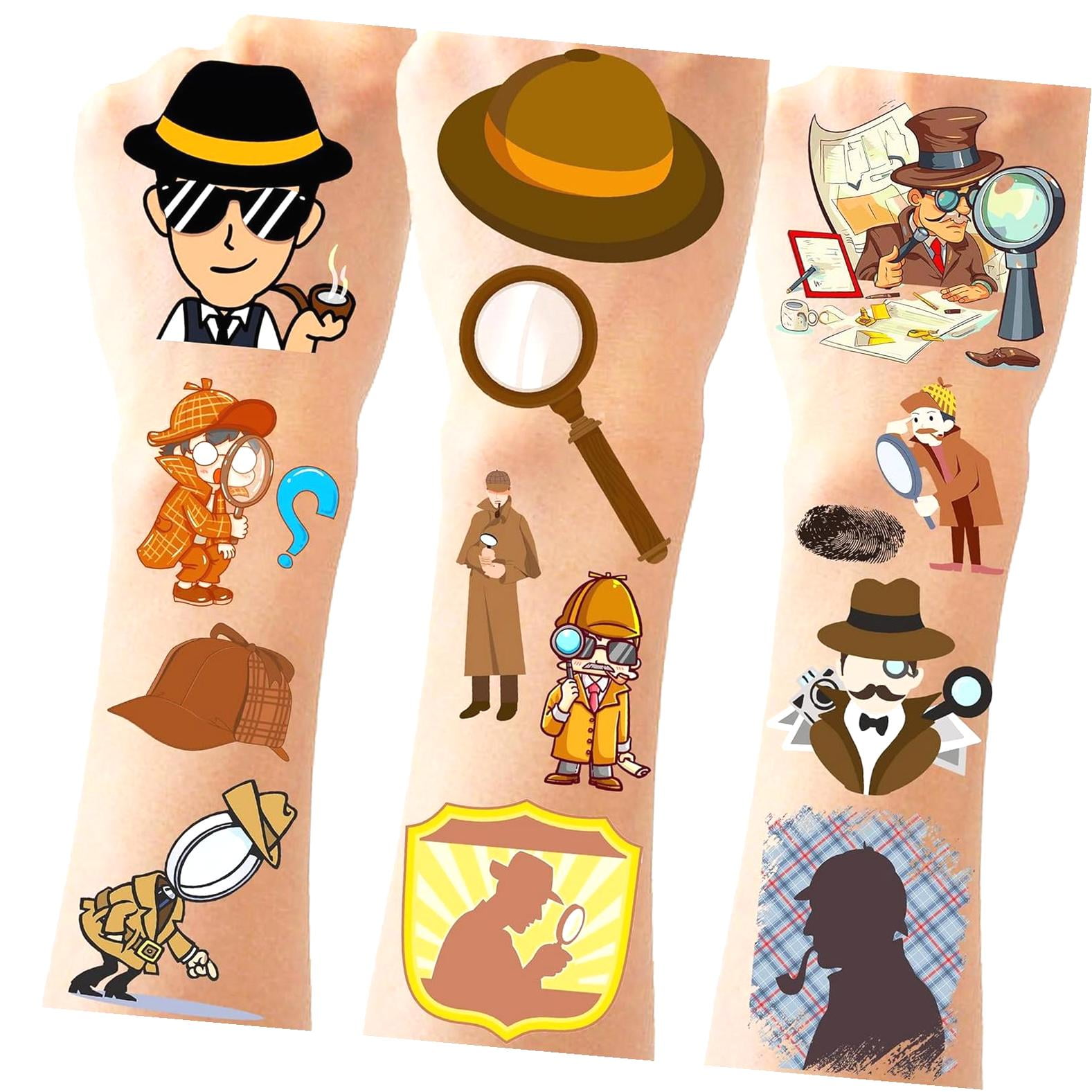 Fuliko 280 PCS Detective Tattoos Temporary Stickers Top Secret Theme ...