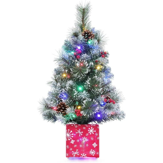Fuliko 2FT Small Christmas Tree, Prelit Christmas Tree with Multi-Color ...