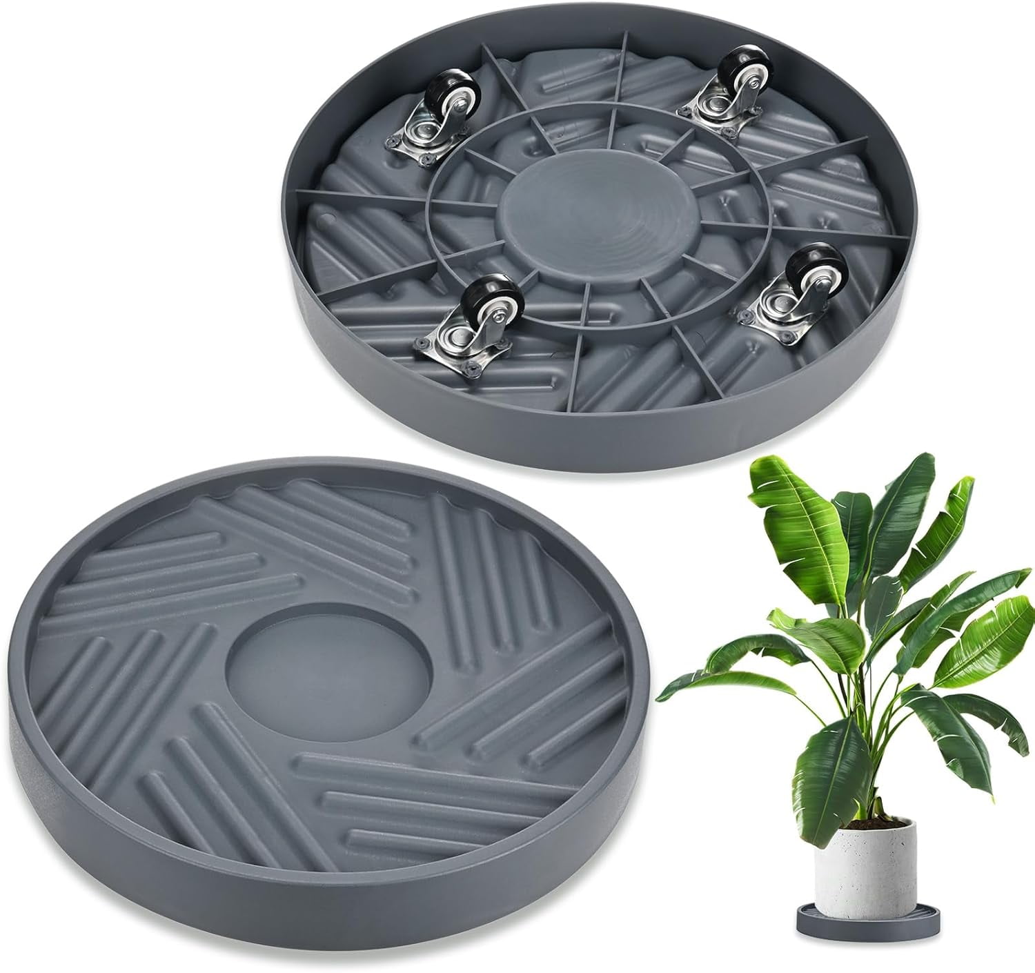 Fuliko 2PCS Round Caddies, 12 Inches Plastic Plant Roller with Wheel ...