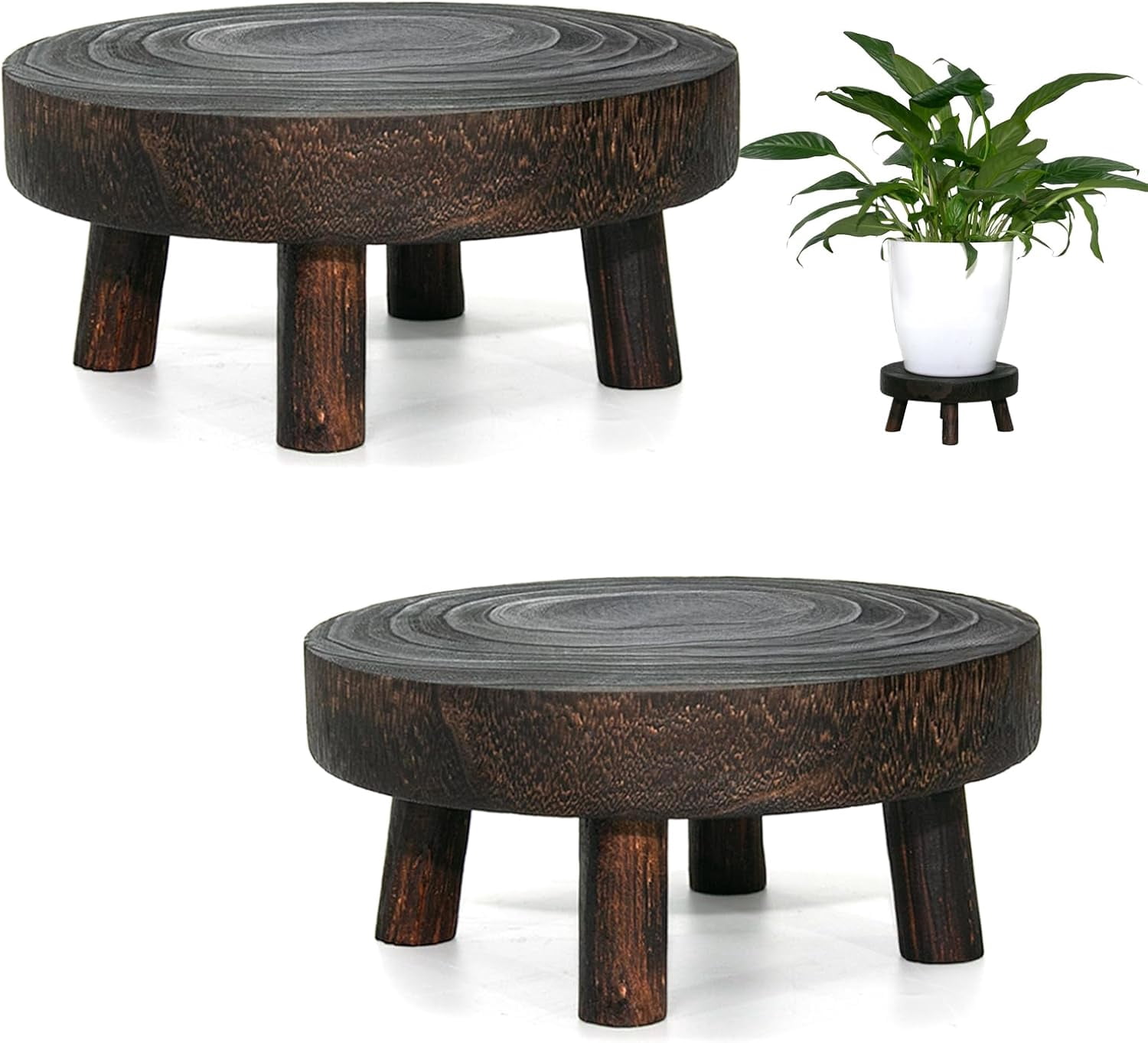 Fuliko 2Pcs Small Wooden Stools for Display, Wood Stool Plant Stand ...