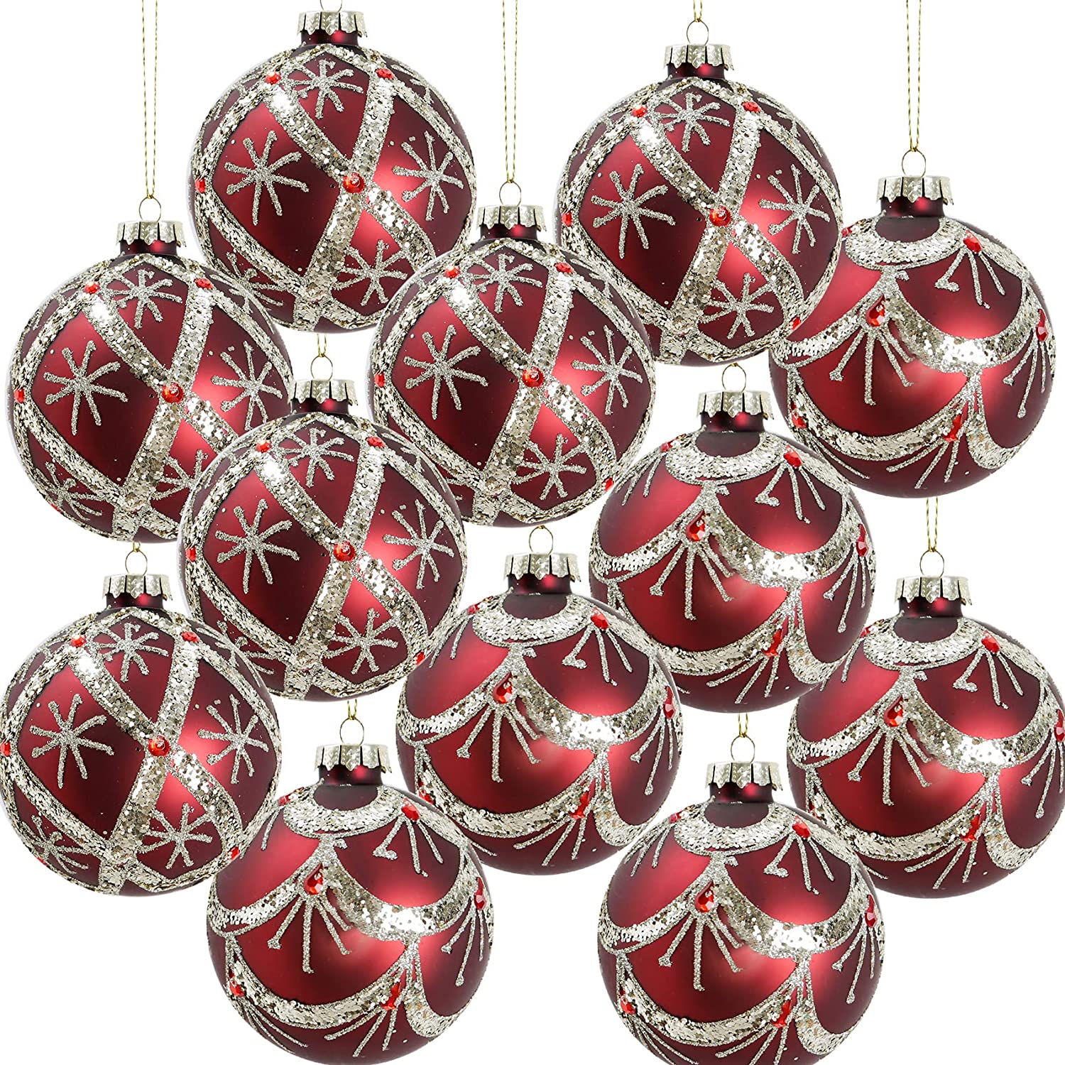 Fuliko 3.15", Large 12pcs Maroon Christmas Ornaments Bulk, Big Tan ...