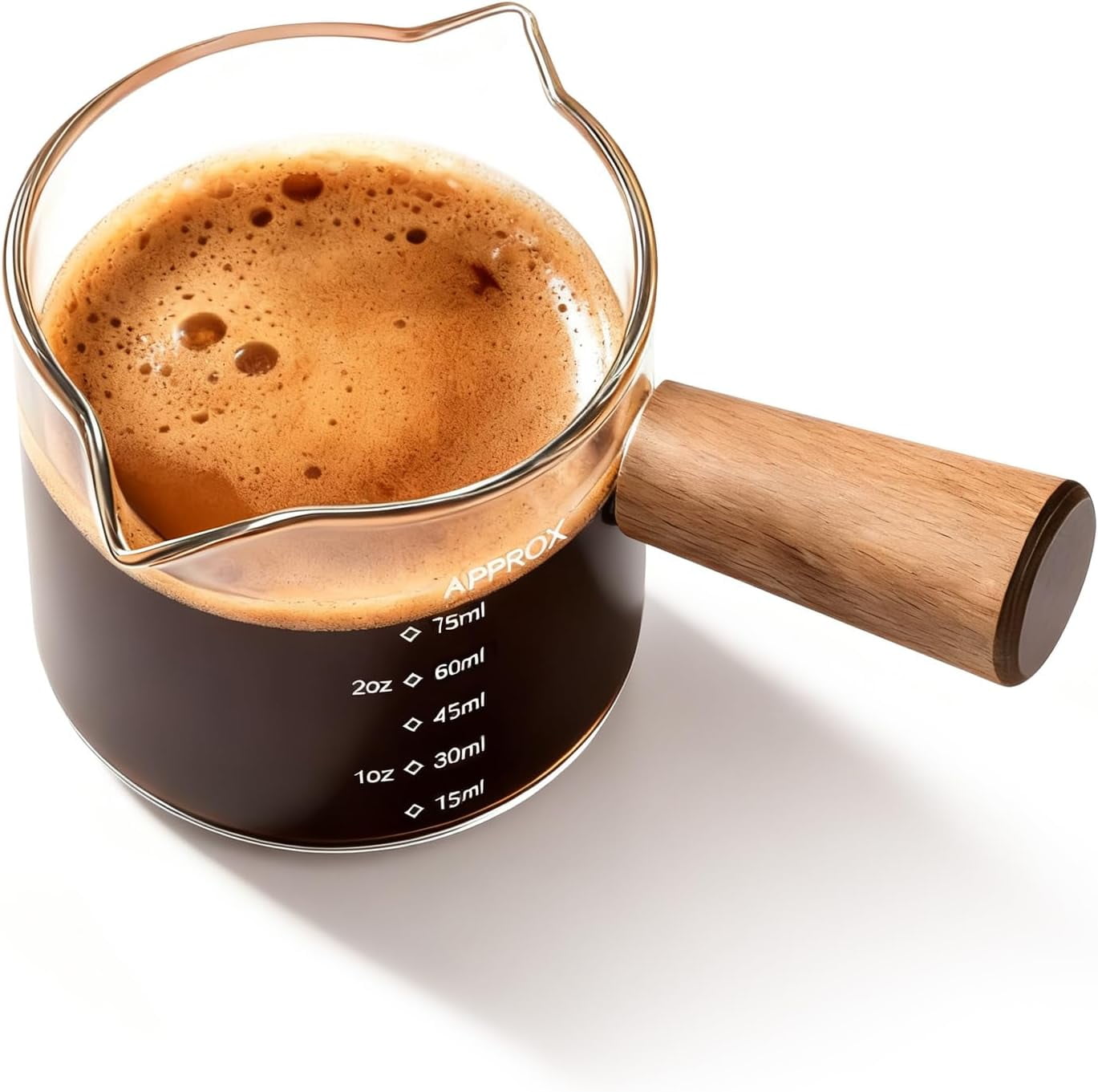 Fuliko 3.4oz Cups with Wood Handle, Clear , Double Spout Measuring Cup ...