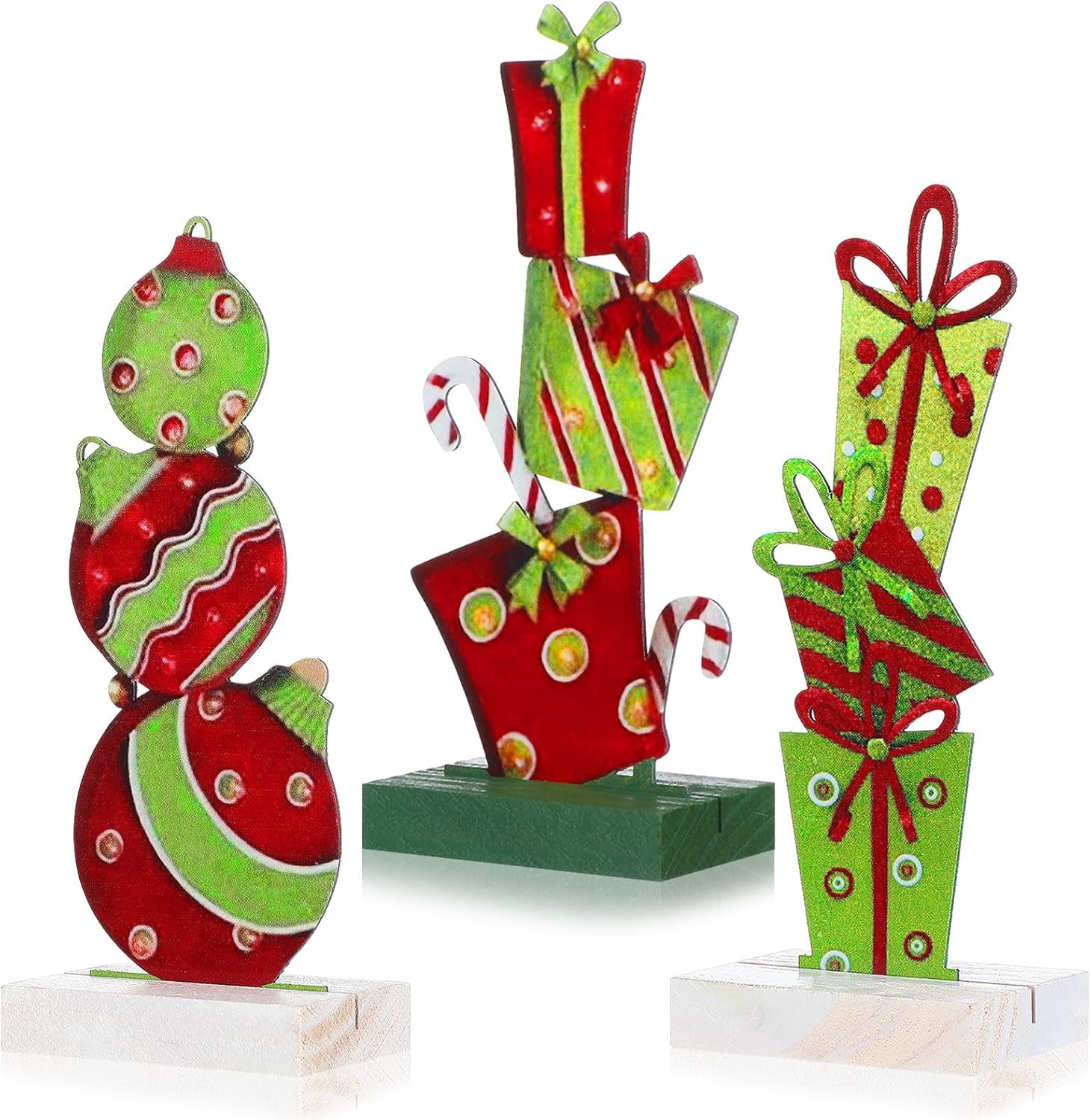 Fuliko 3 Pcs 5.21 Inch Christmas Table Decoration Metal Lime Red Table ...
