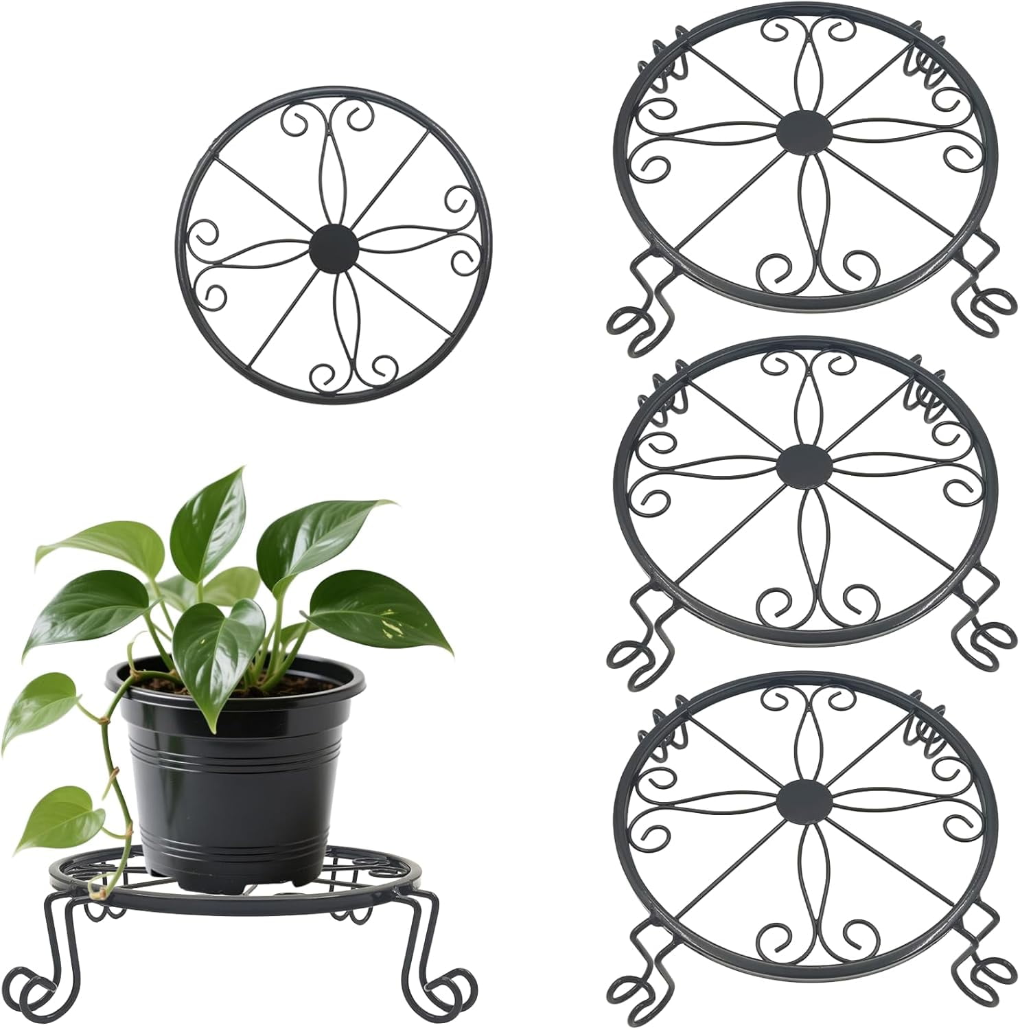 Fuliko 3 Pcs Metal Pot Stand, Short Plant Stand for Indoor Use, Plant ...