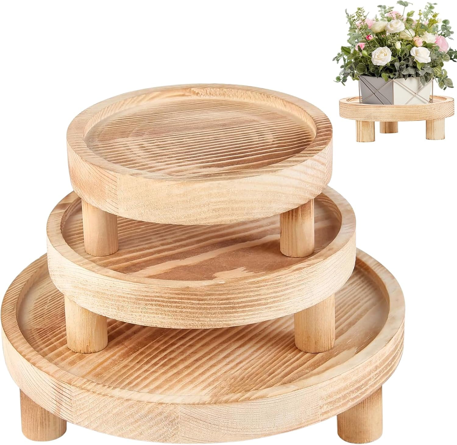 Fuliko 3 Pcs Wood Plant Stand Indoor Set, Wooden Stool Display Stand 5 ...