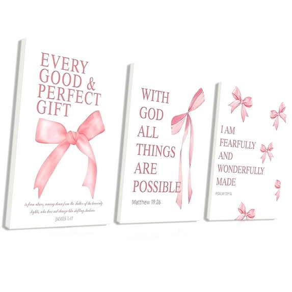 Fuliko 3-Piece Bow Decorations for Girls' Rooms, Bathroom Pictures ...