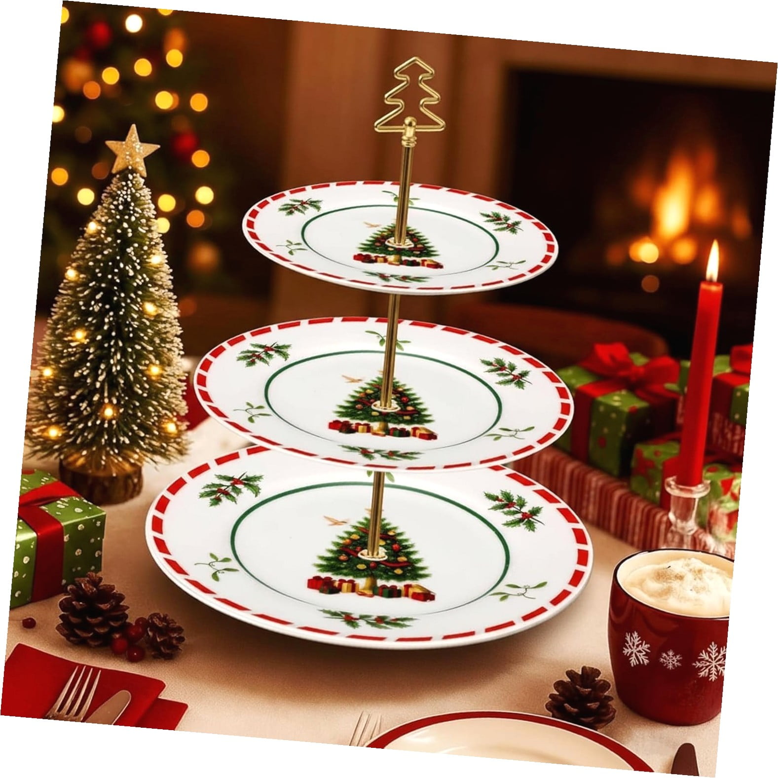 Fuliko 3 Tier Christmas Cake Stand 10", 9" and 7" Ceramic Xmas Tree ...