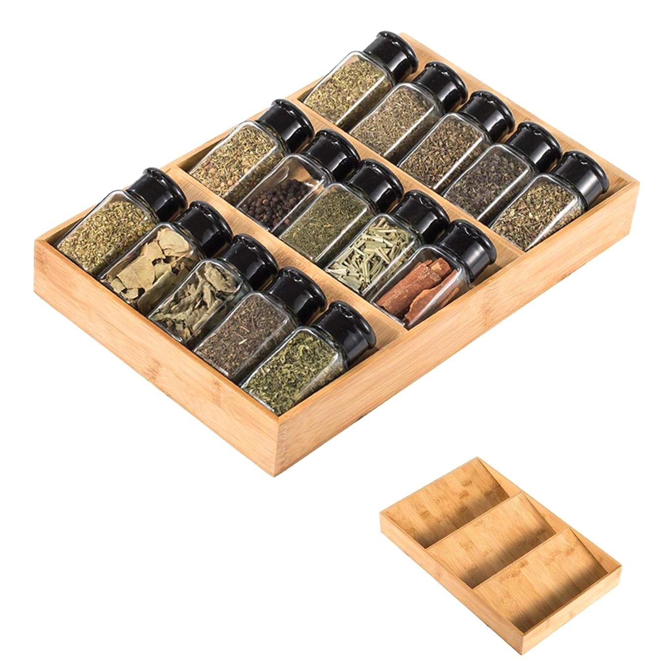 Fuliko 3-Tier Drawer Spice Rack Wooden Kitchen Cabinet Spice Organizer ...